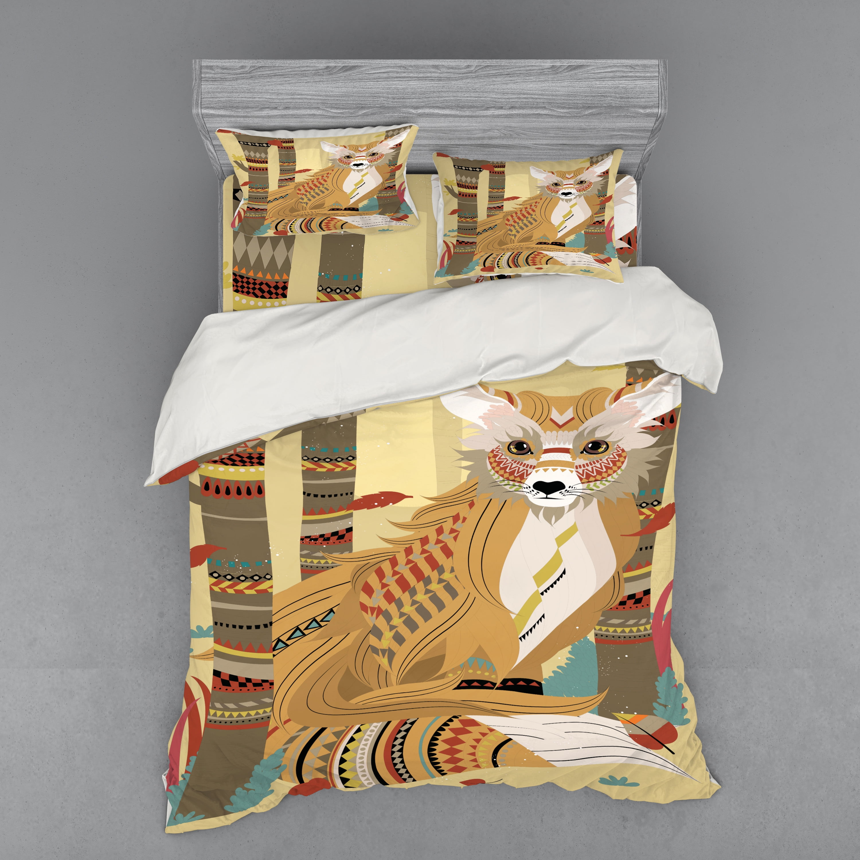 Ambesonne Fox Bedding Set 4 Pcs, Fluffy Fox in the Forest, Queen, Pale ...