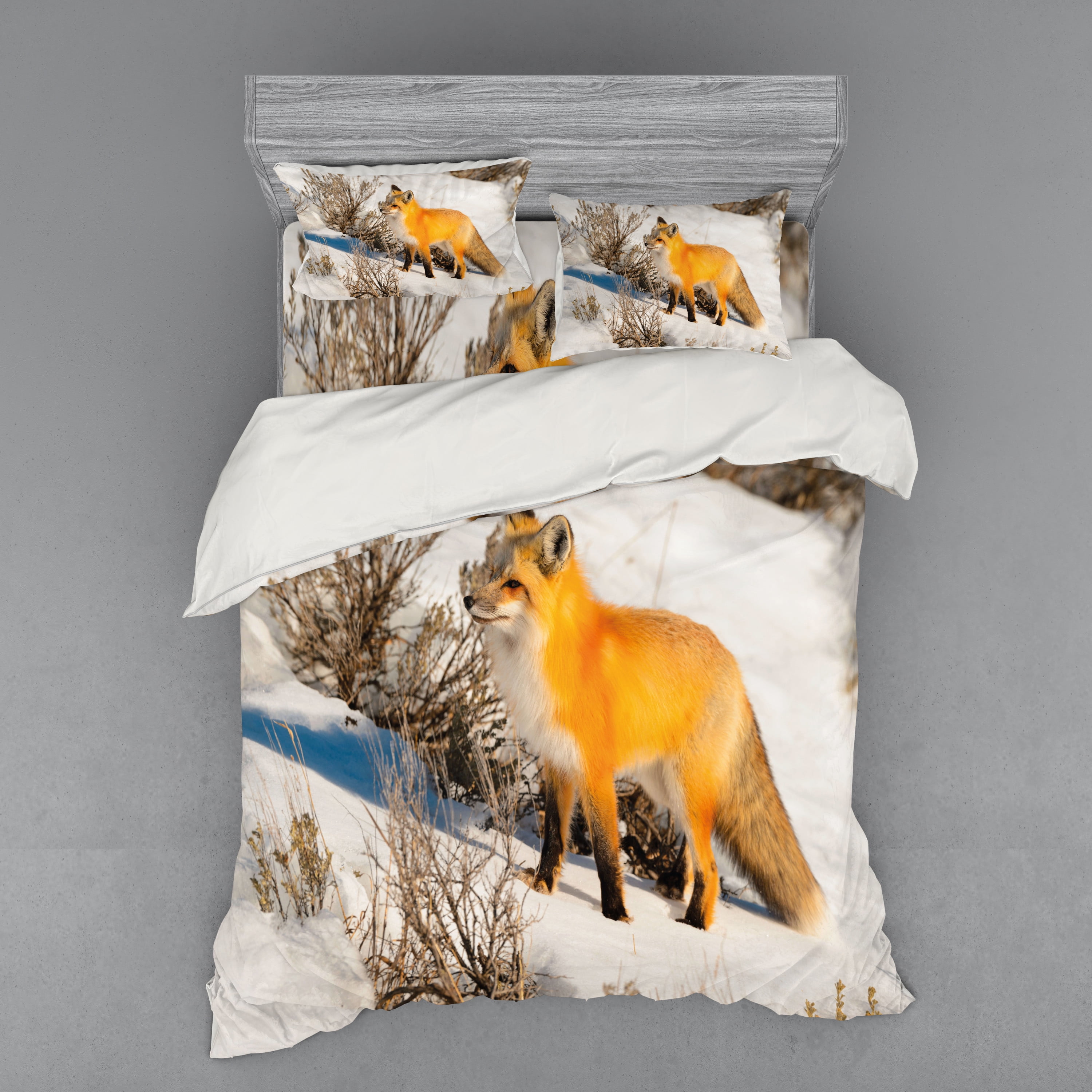 Ambesonne Fox Bedding Set 4 Pcs, Red Fox in Snowy Nature, Queen ...