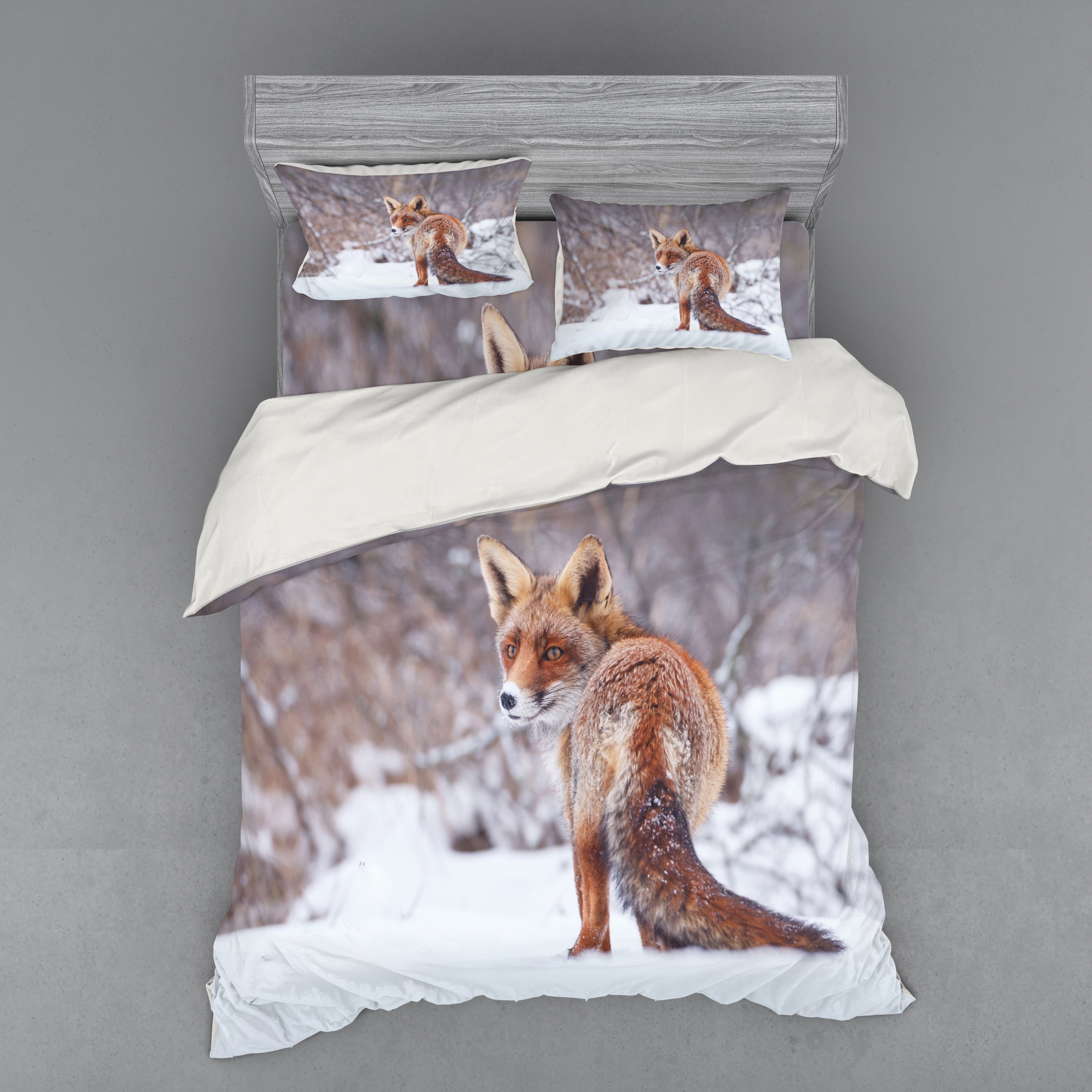 Ambesonne Fox Bedding Set 4 Pcs, Snowy Country Furry Animal, Queen ...