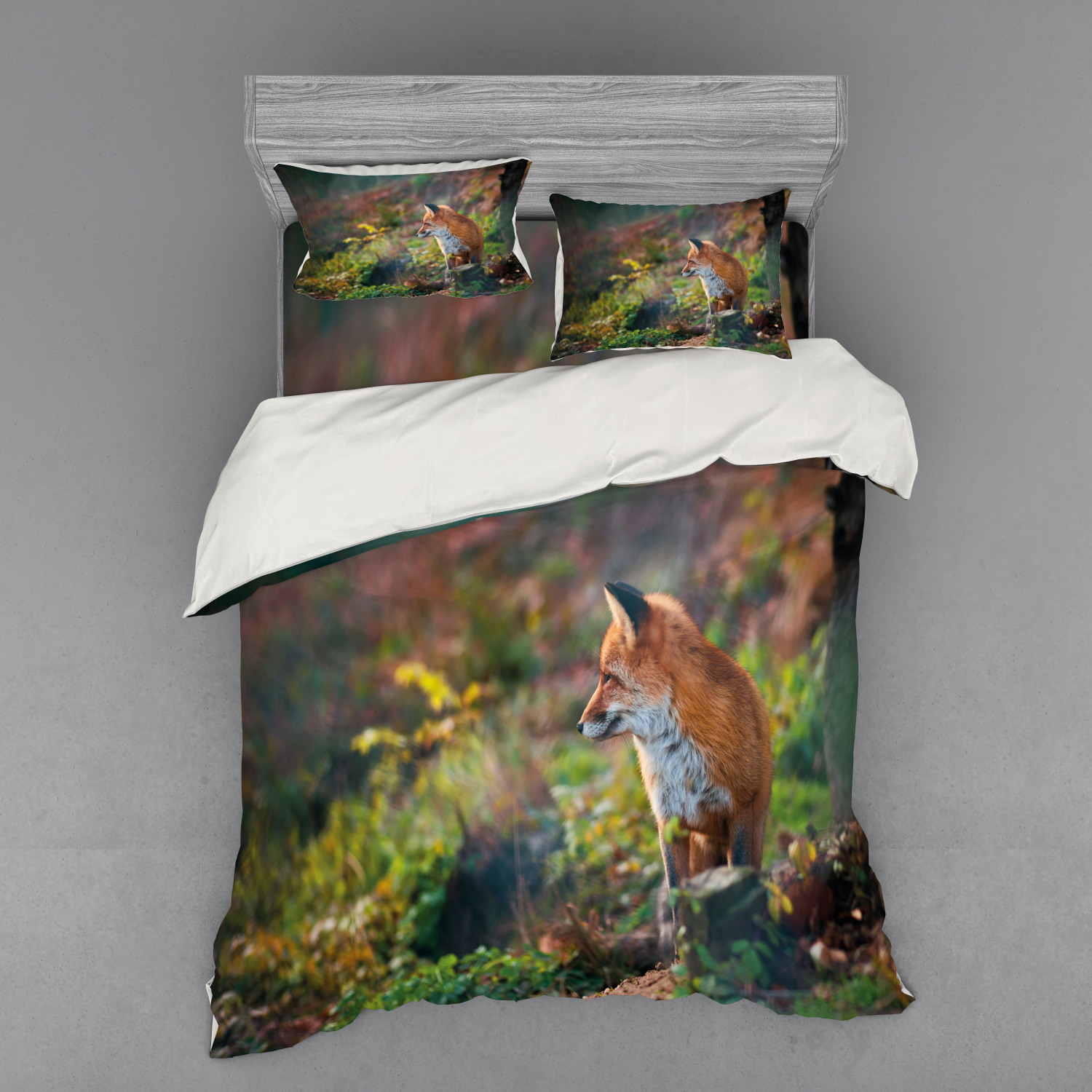 Ambesonne Fox Bedding Set 4 Pcs, Young Wild Fox in Woodland, Queen ...