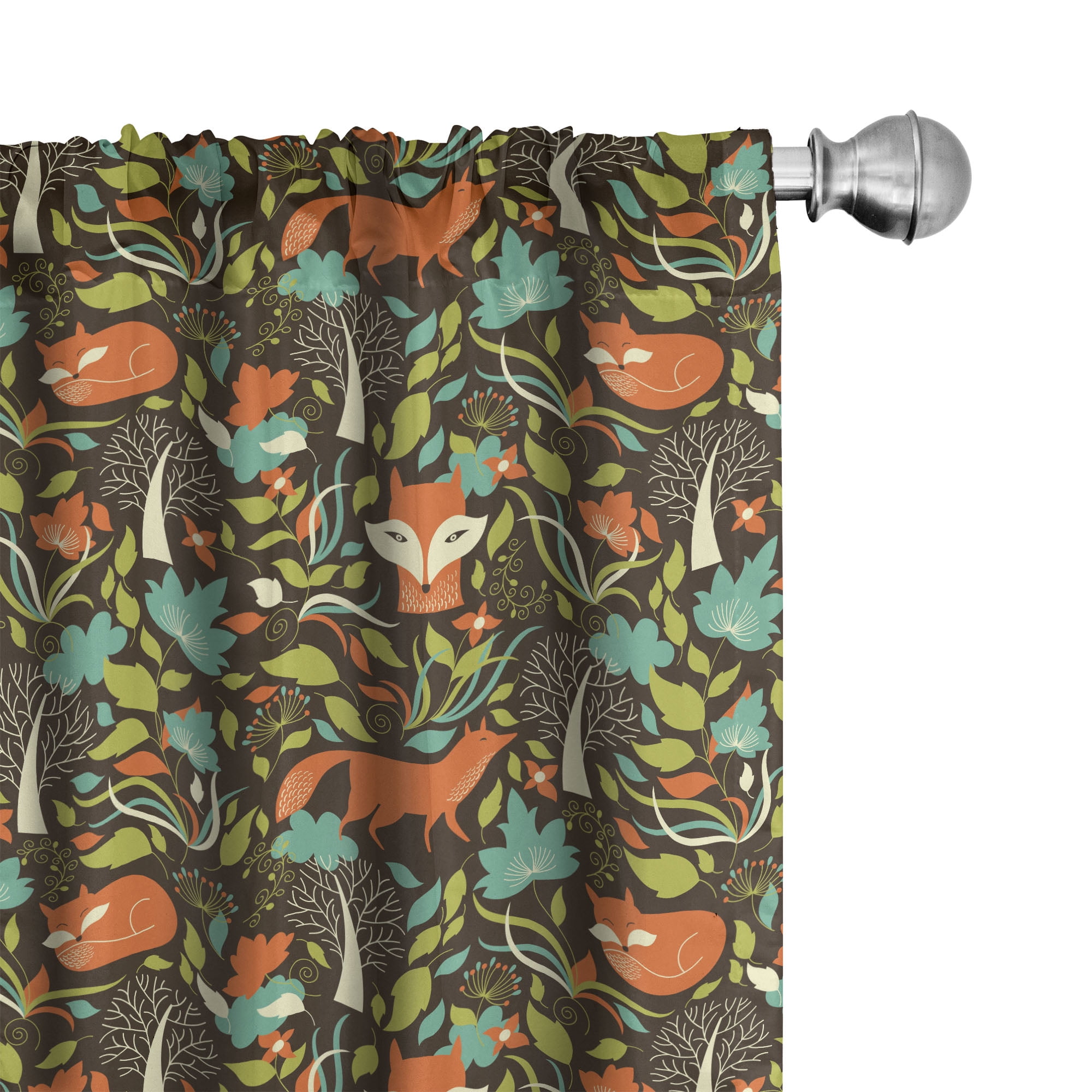 Ambesonne Fox Curtains, Autumn Season Flora Fauna, Pair of 28"x84 ...