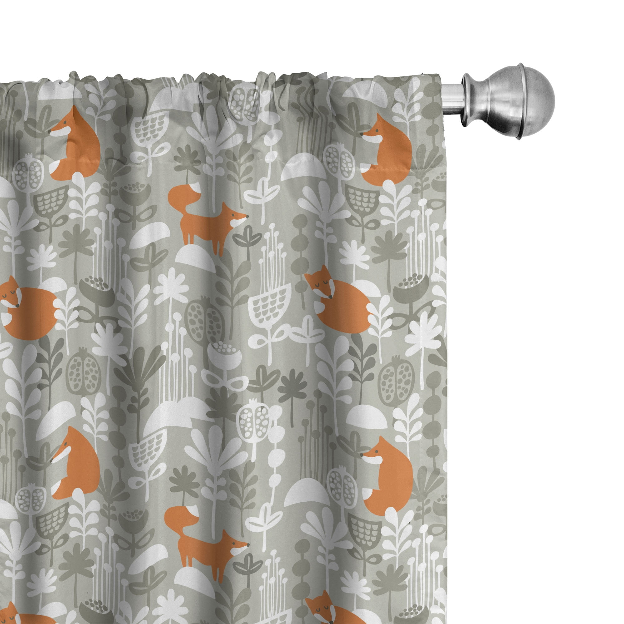 Ambesonne Fox Curtains, Winter Forest with Flowers, Pair of 28"x95 ...
