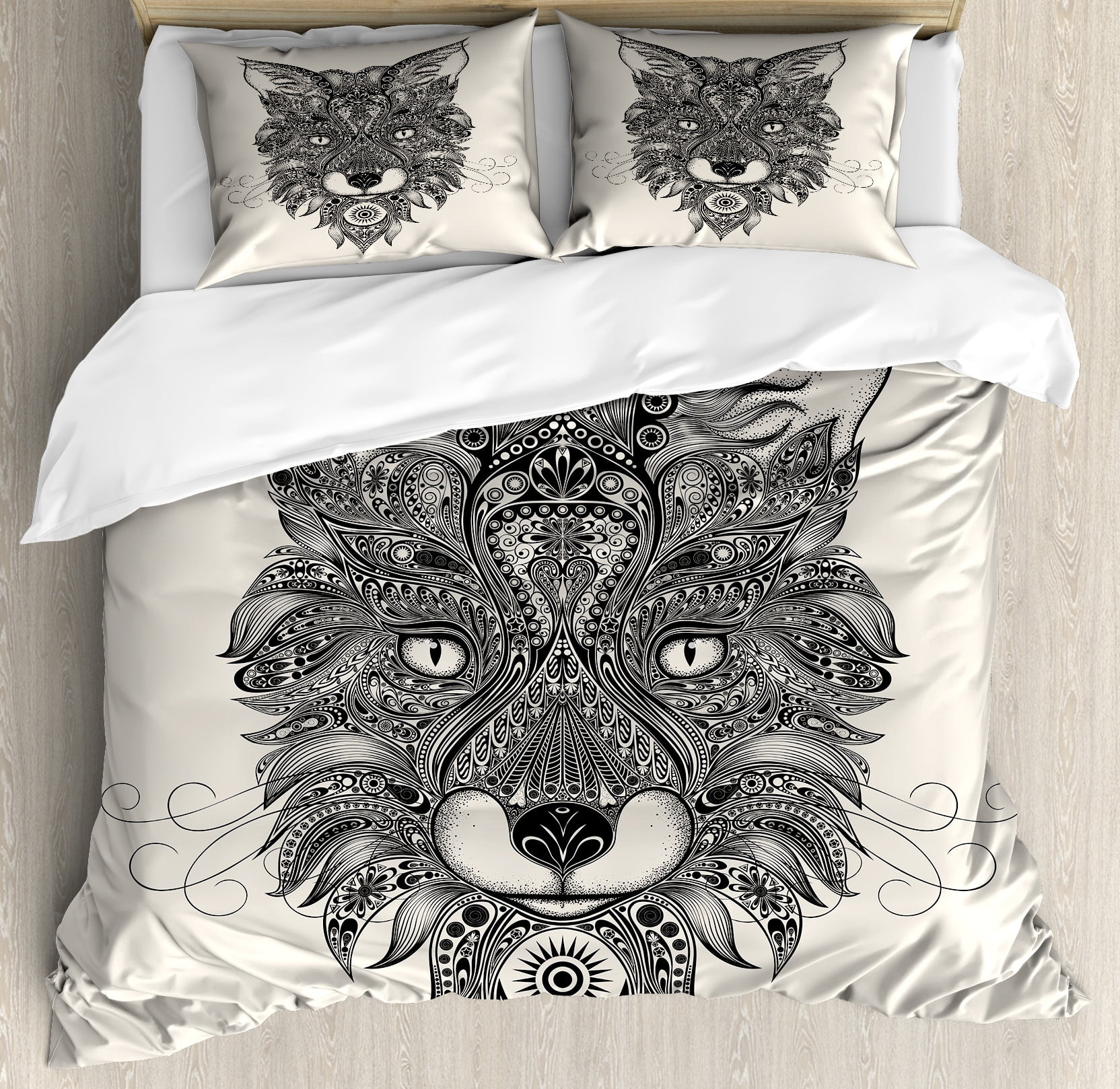 Ambesonne Fox Duvet Cover Set, Celtic Style, Calking, Black Ecru ...