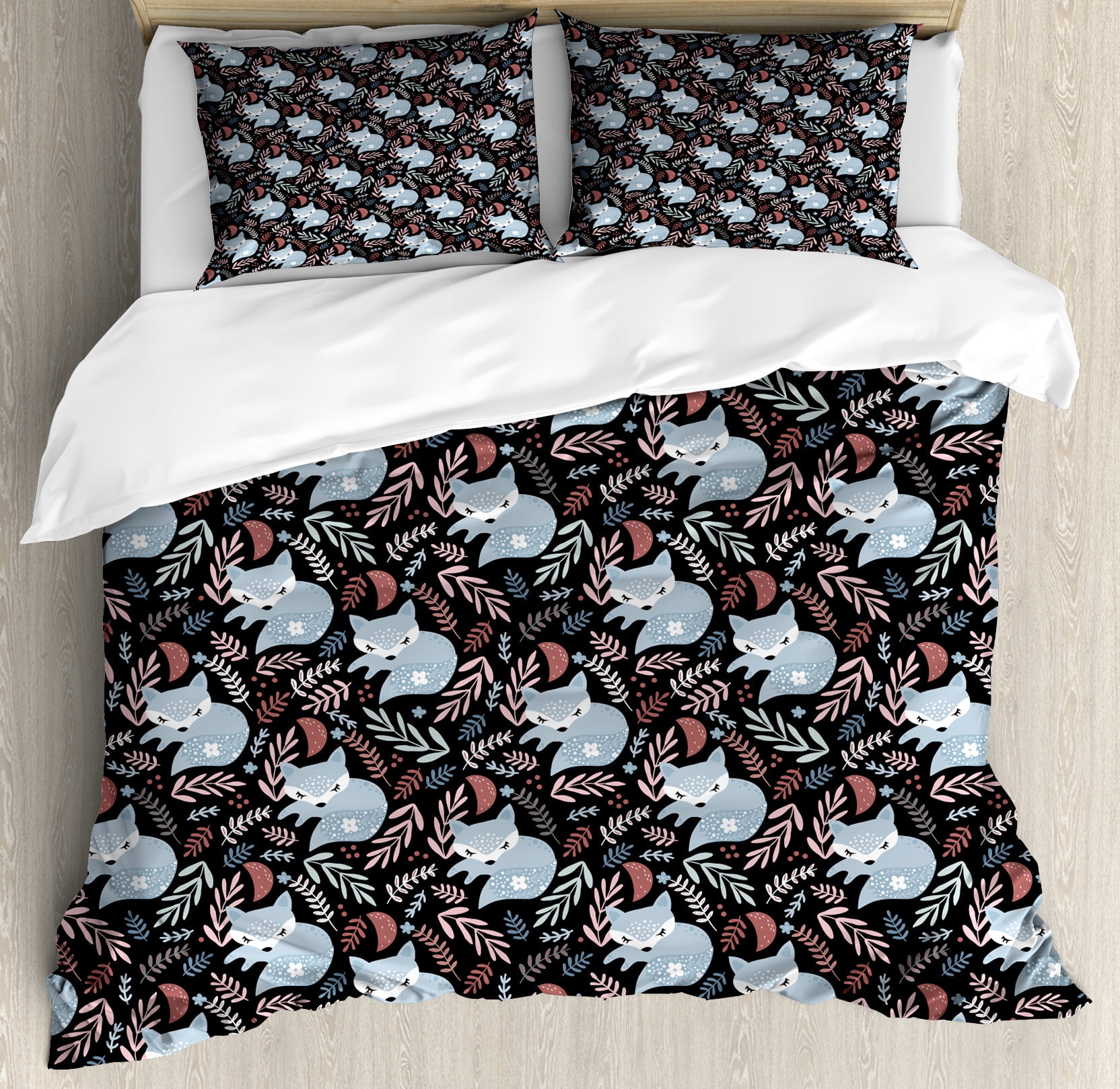 Ambesonne Fox Duvet Cover Set, Sleeping Animal and Branches, 2-Calking ...