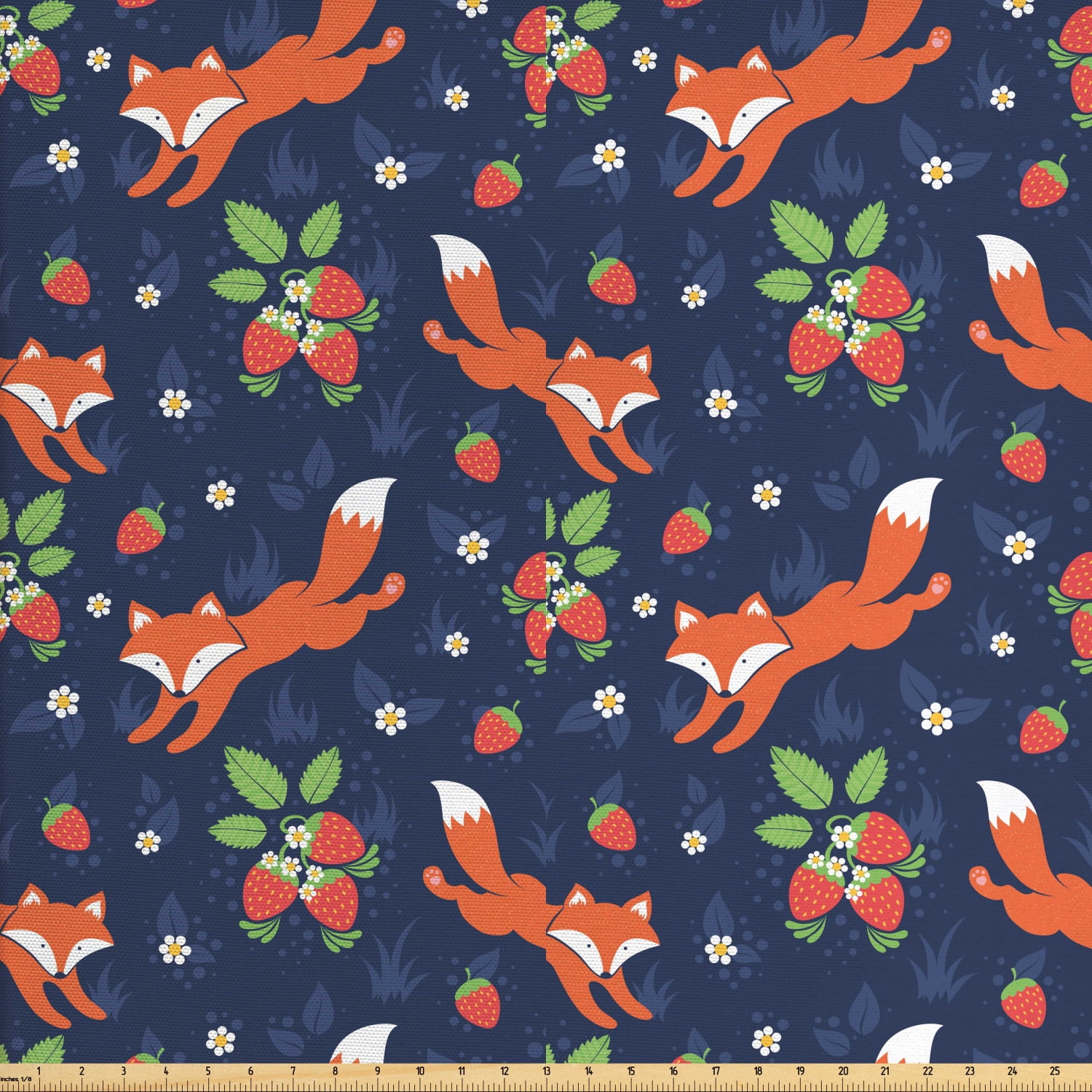 Ambesonne Fox Fabric by the Yard Upholstery, Animal and Strawberries, 3 ...