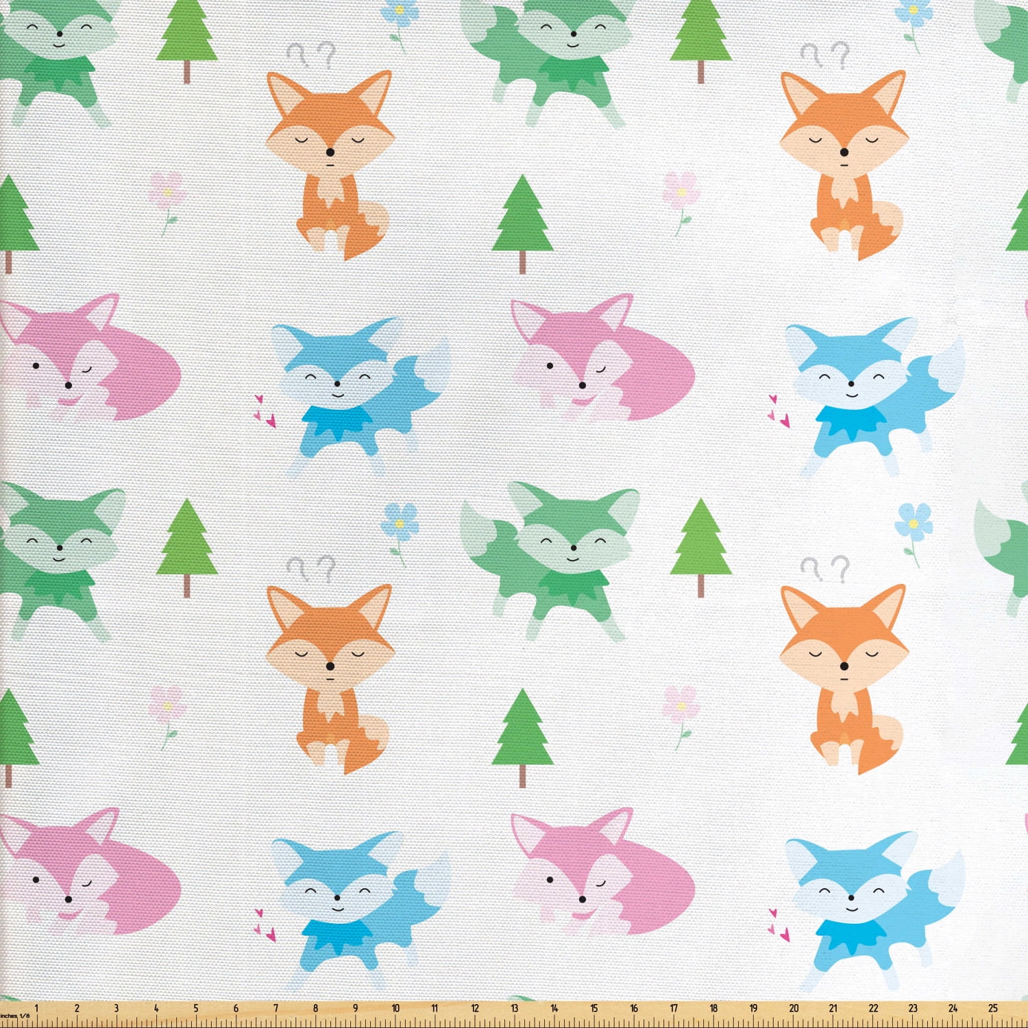 Ambesonne Fox Fabric by the Yard Upholstery, Pine Tree and Fox Graphic ...