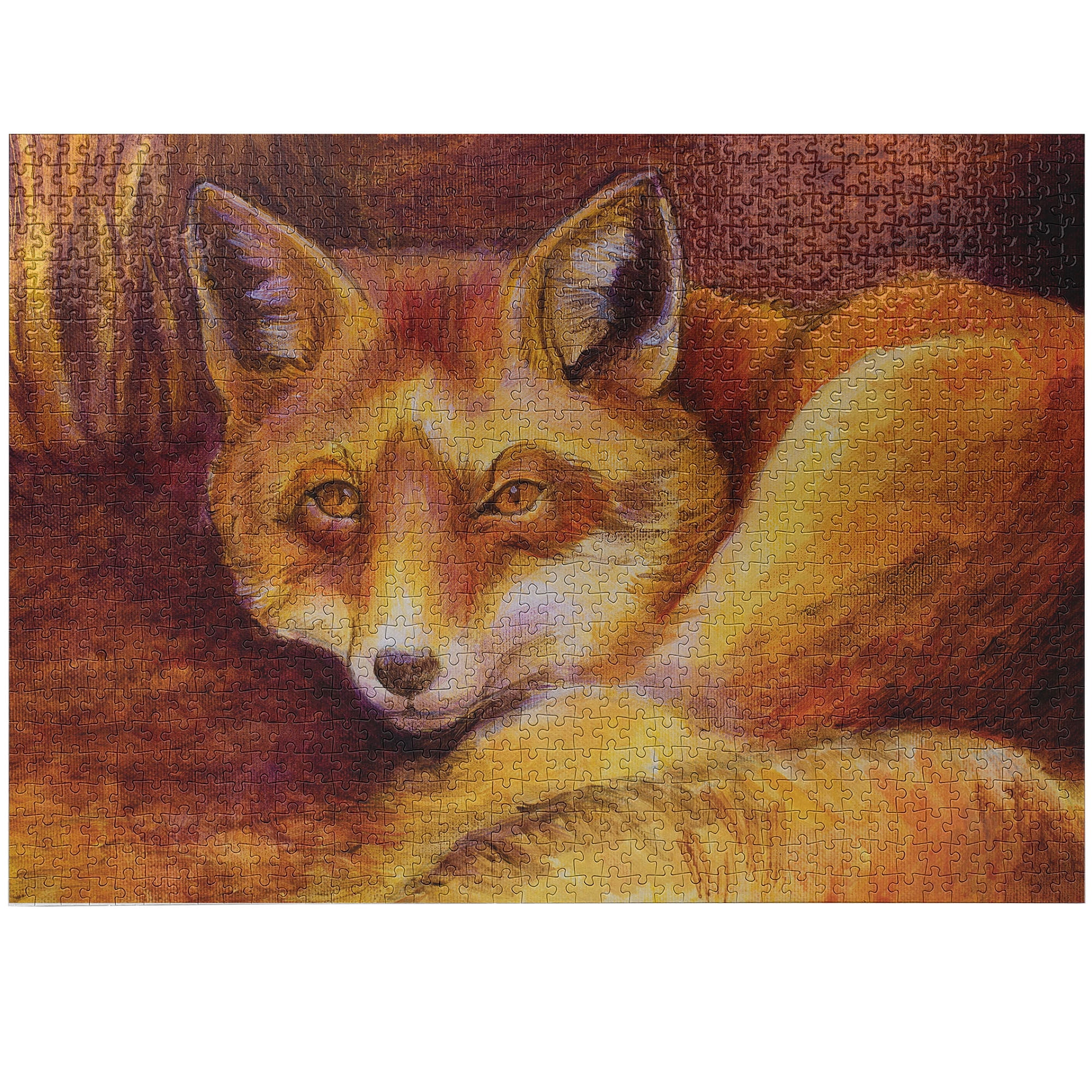 Ambesonne Fox Jigsaw Puzzle, Vibrant Art Fox Resting, Heirloom-Quality ...