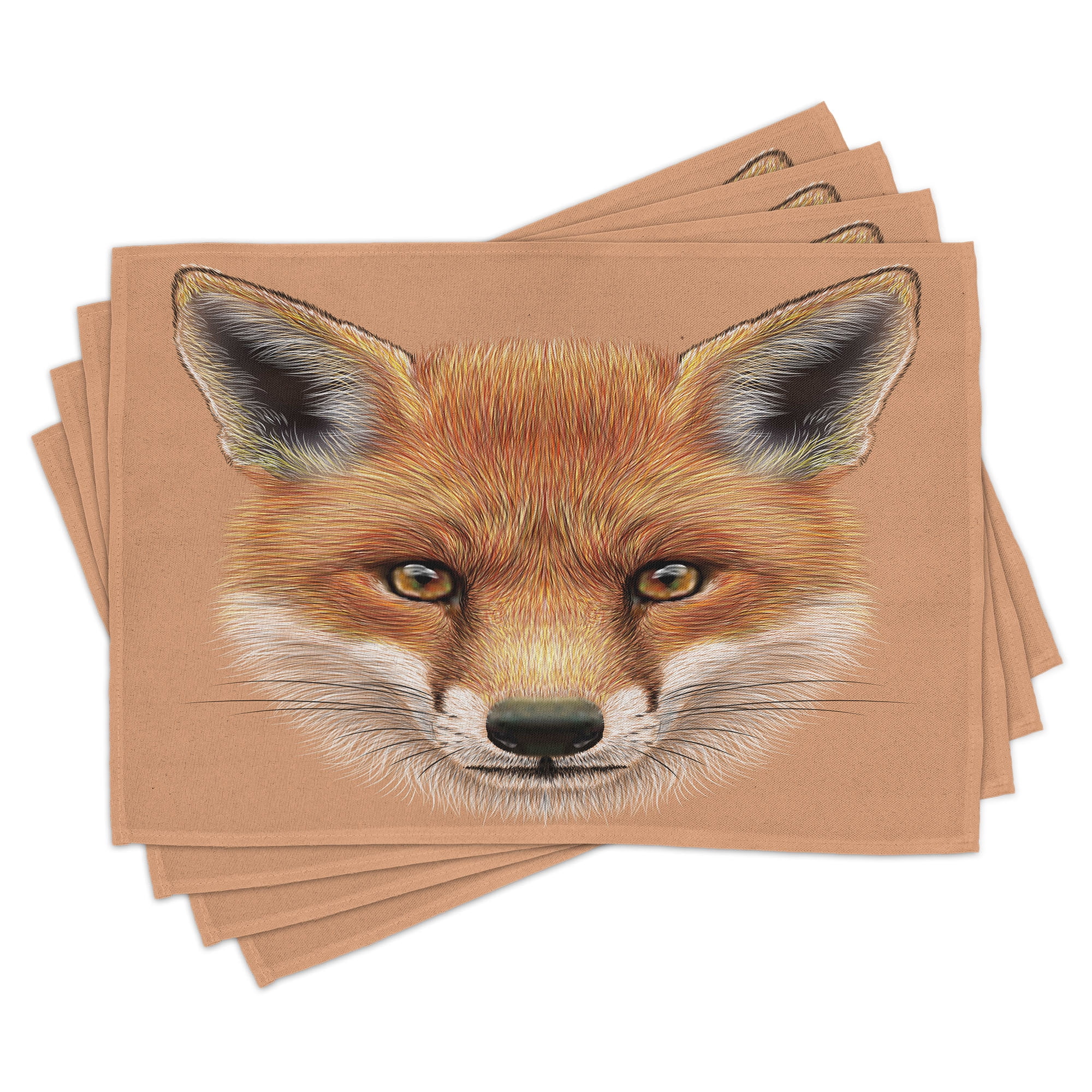 Ambesonne Fox Place Mats Set of 4, Fluffy Face Forest, Standard Size ...