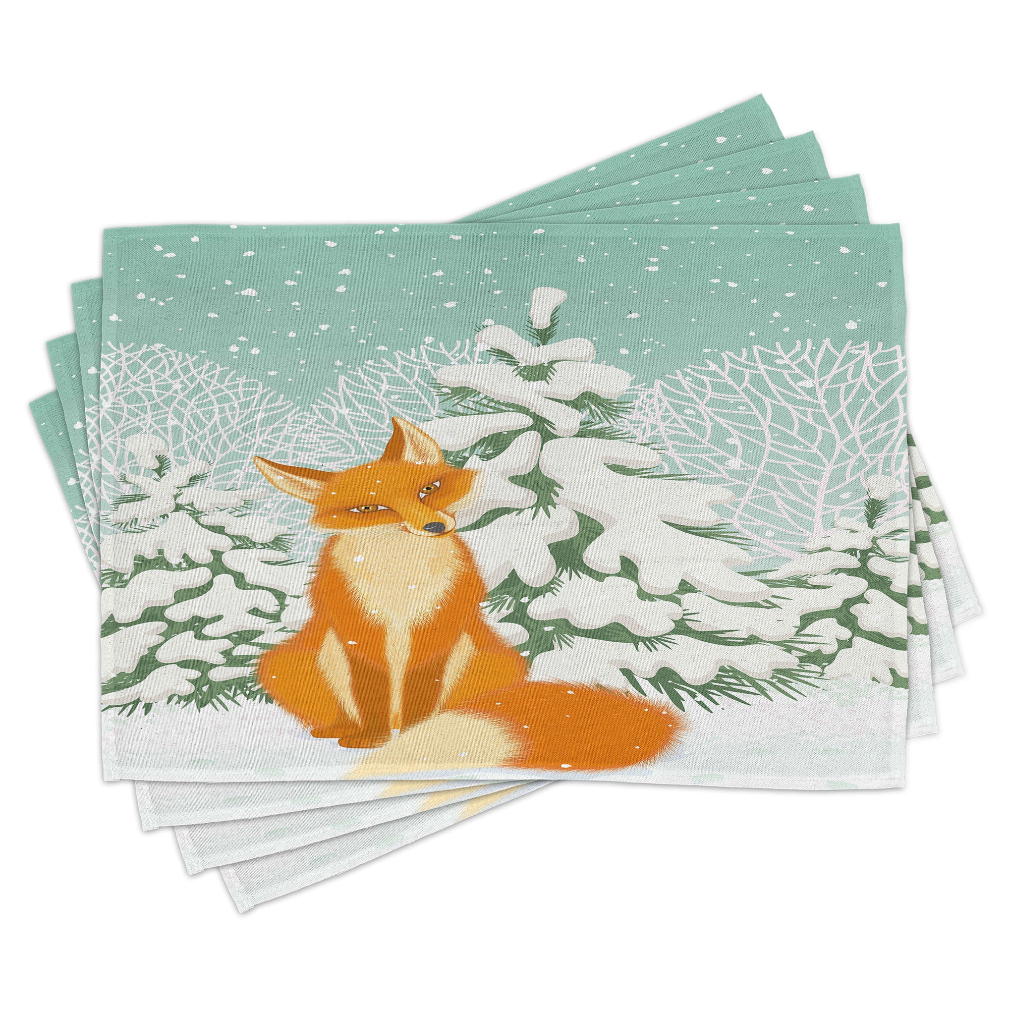 Ambesonne Fox Place Mats Set of 4, Red Fox Winter Forest Xmas, Standard ...