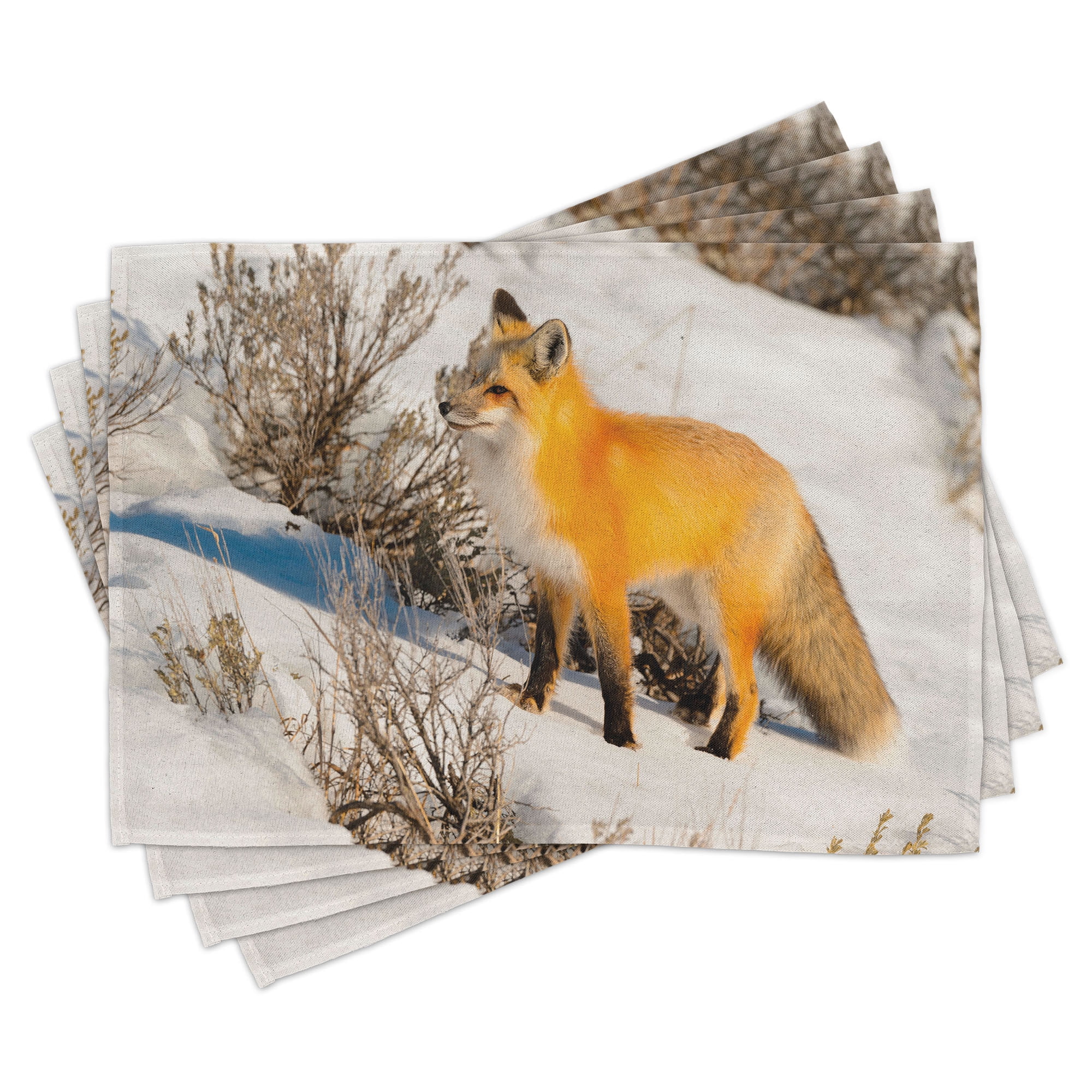 Ambesonne Fox Place Mats Set of 4, Red Fox in Snowy Nature, Standard ...