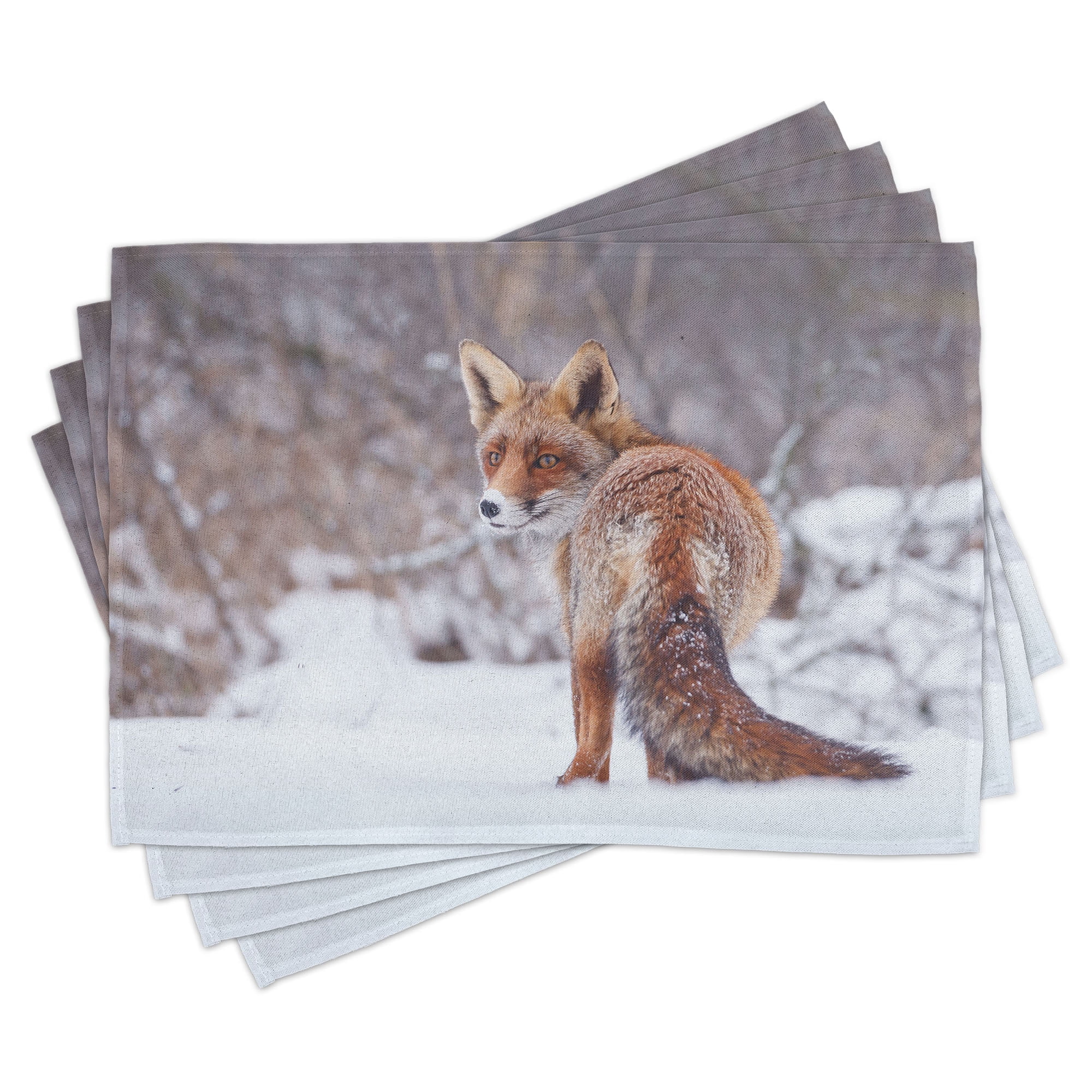 Ambesonne Fox Place Mats Set of 4, Snowy Country Furry Animal, Standard ...