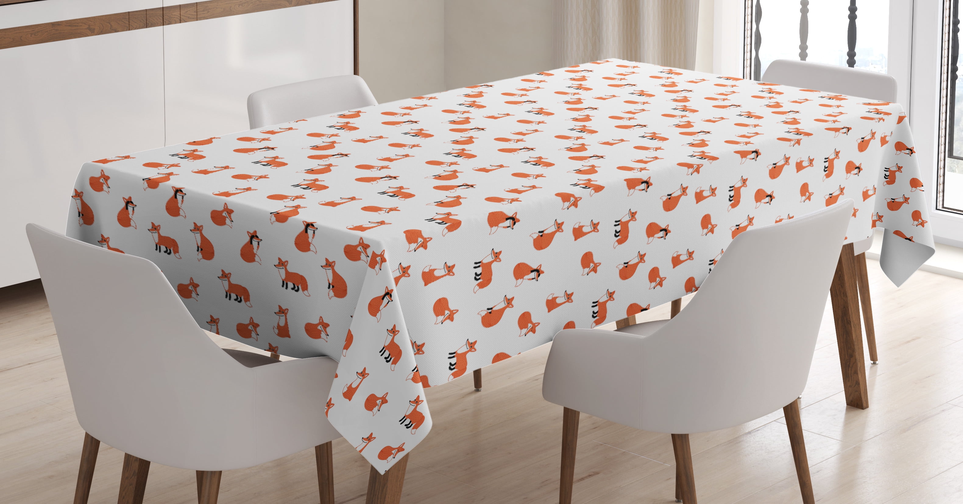 Ambesonne Fox Tablecloth Rectangular Table Cover, Cartoon Forest Animal ...