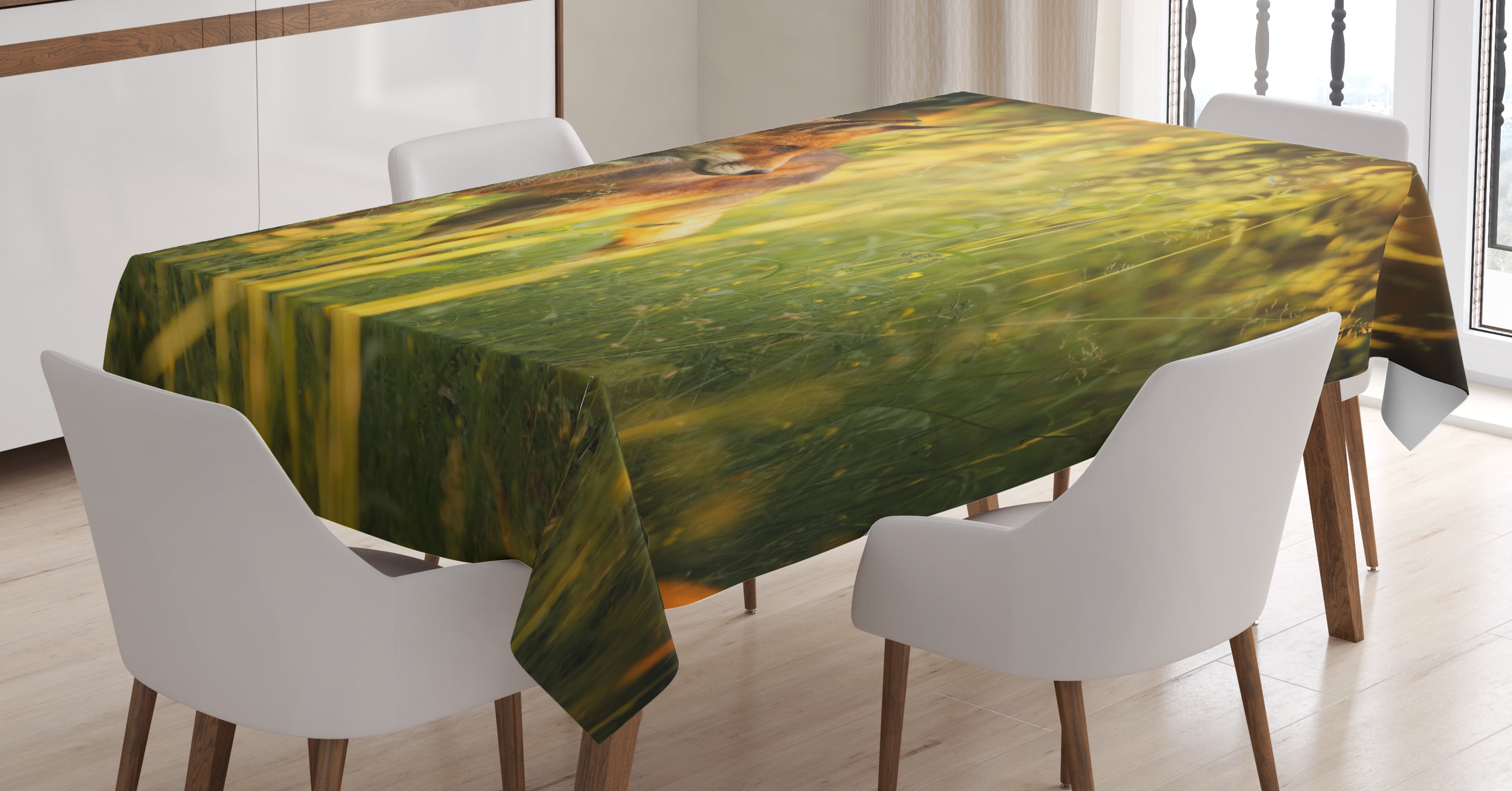 Ambesonne Fox Tablecloth Rectangular Table Cover, Vixen Mammal Summer ...