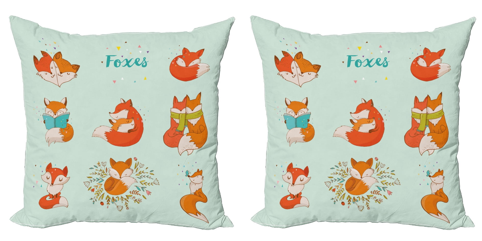 Ambesonne Fox Throw Pillow Cover 2 Pack, Fun Characters Comic, 24 ...