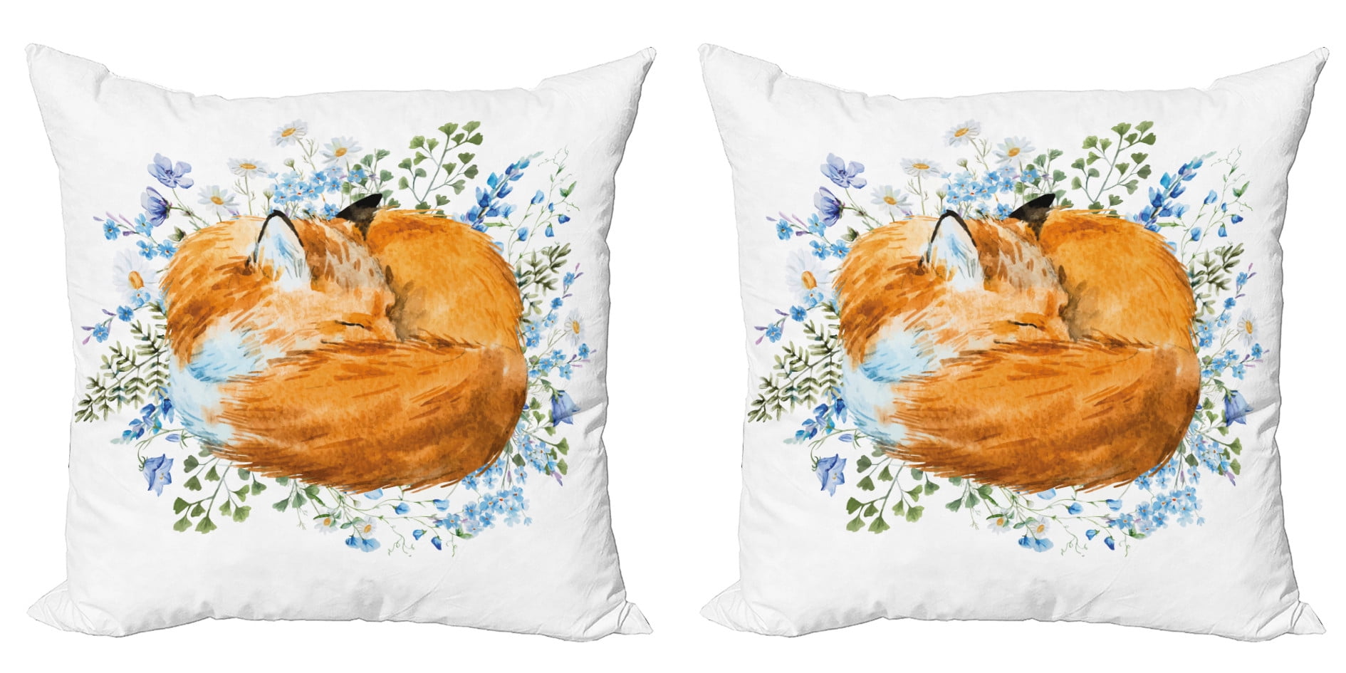Ambesonne Fox Throw Pillow Cover 2 Pack, Sleeping Fox Watercolors, 20 ...
