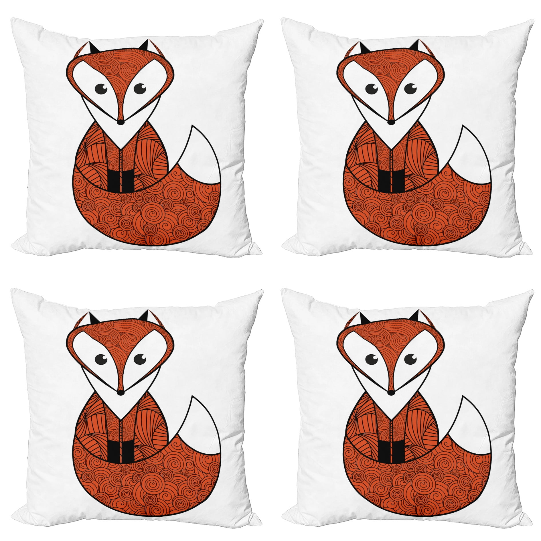 Ambesonne Fox Throw Pillow Cover 4 Pack, Cartoon Spiral Patterns, 20 ...