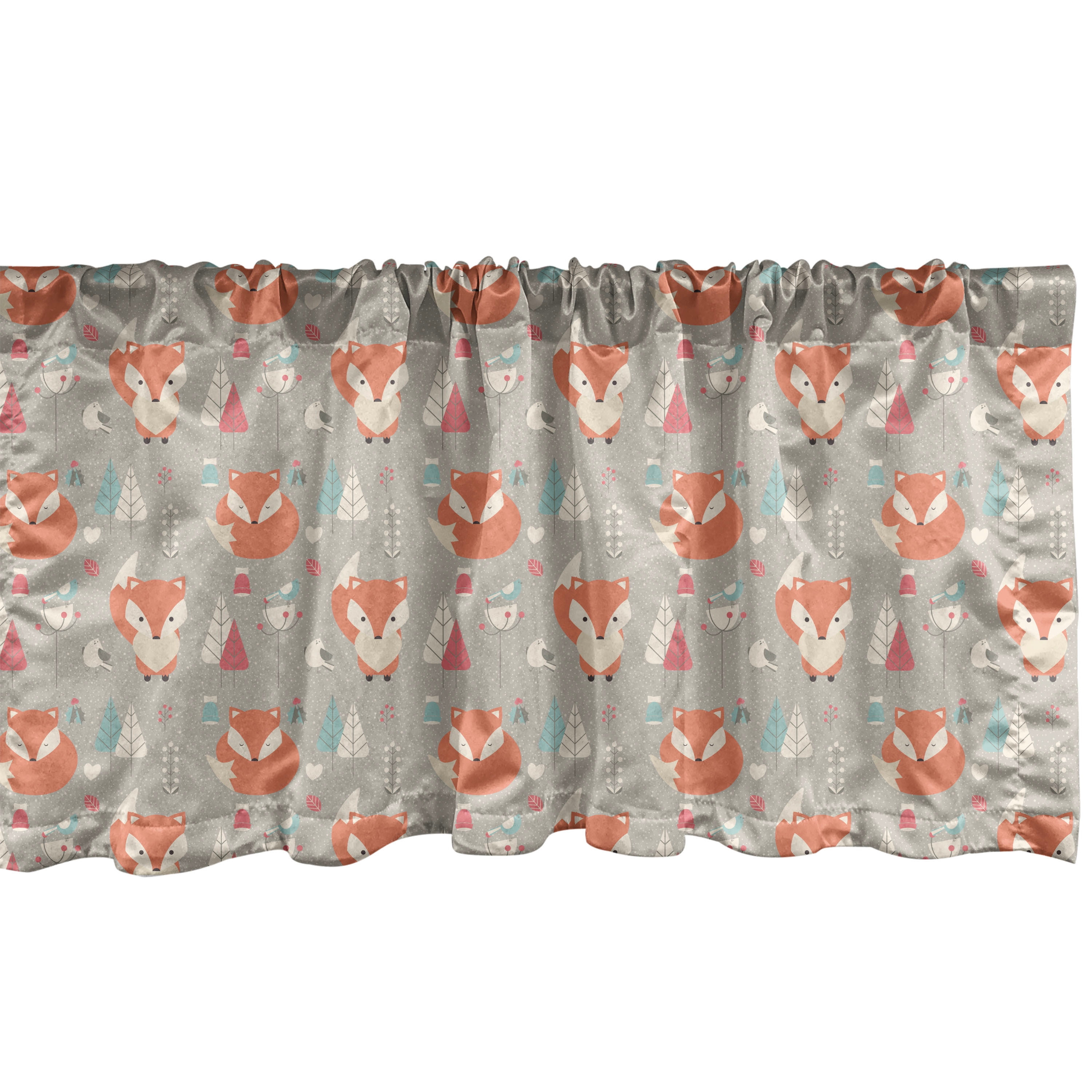 Ambesonne Fox Window Valance, Woodland Birds and Fir Trees, 42" x 12 ...
