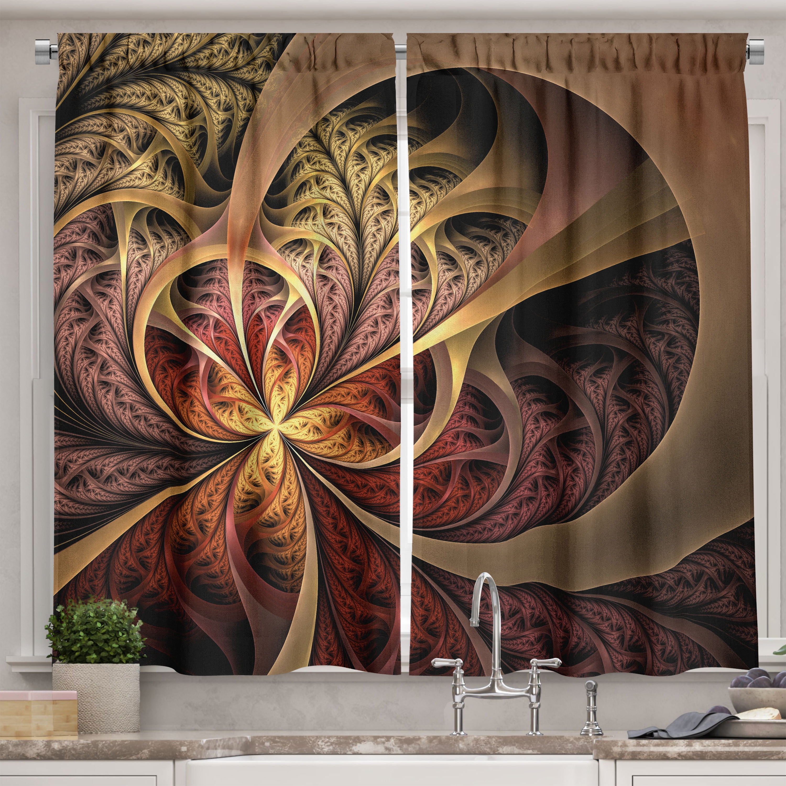 Ambesonne Fractal Kitchen Curtains, Gothic Medieval Theme, 55"x24 ...