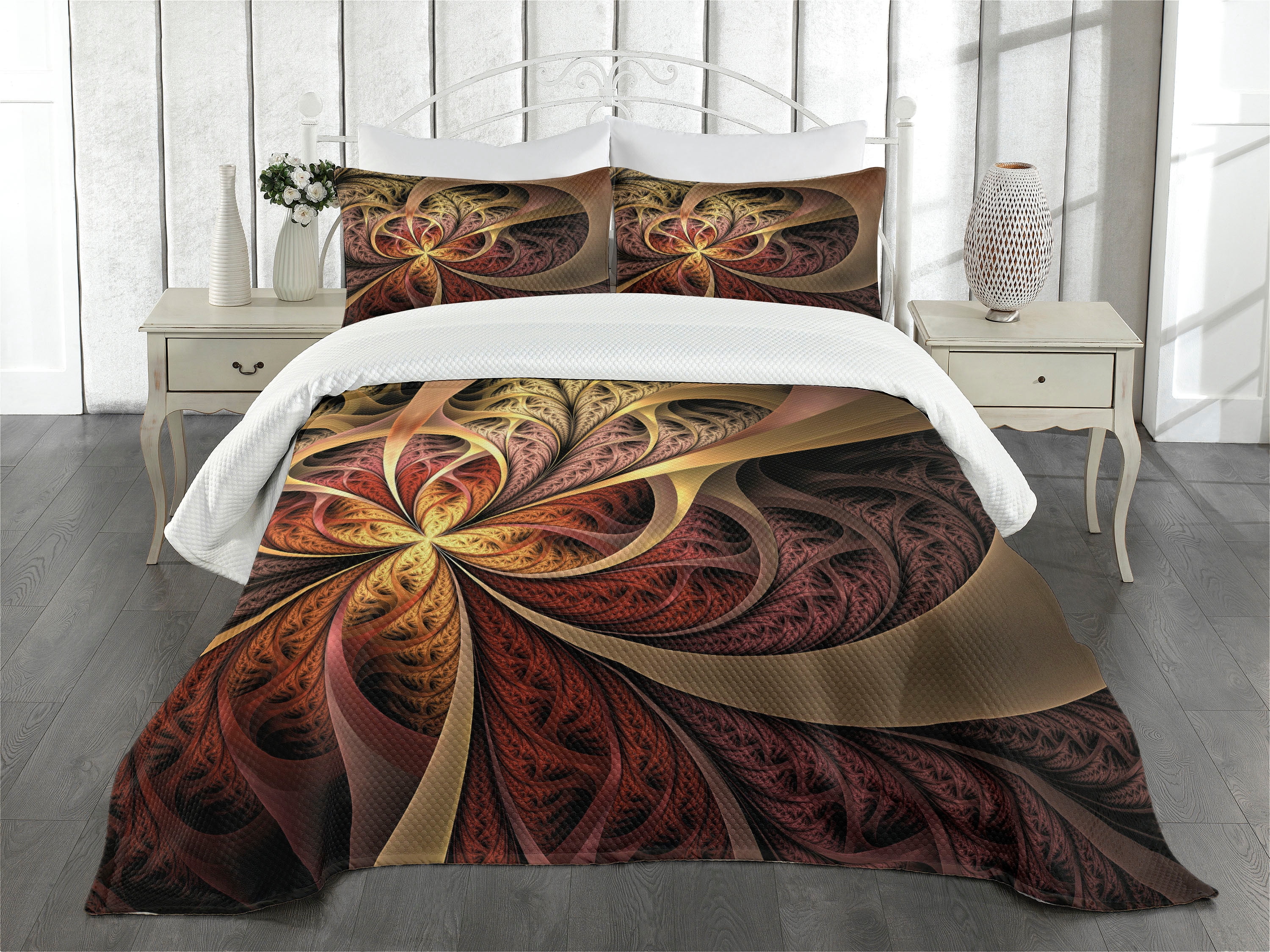 Ambesonne Fractal Quilted Bedspread Set 3 Pcs, Gothic Medieval Theme ...