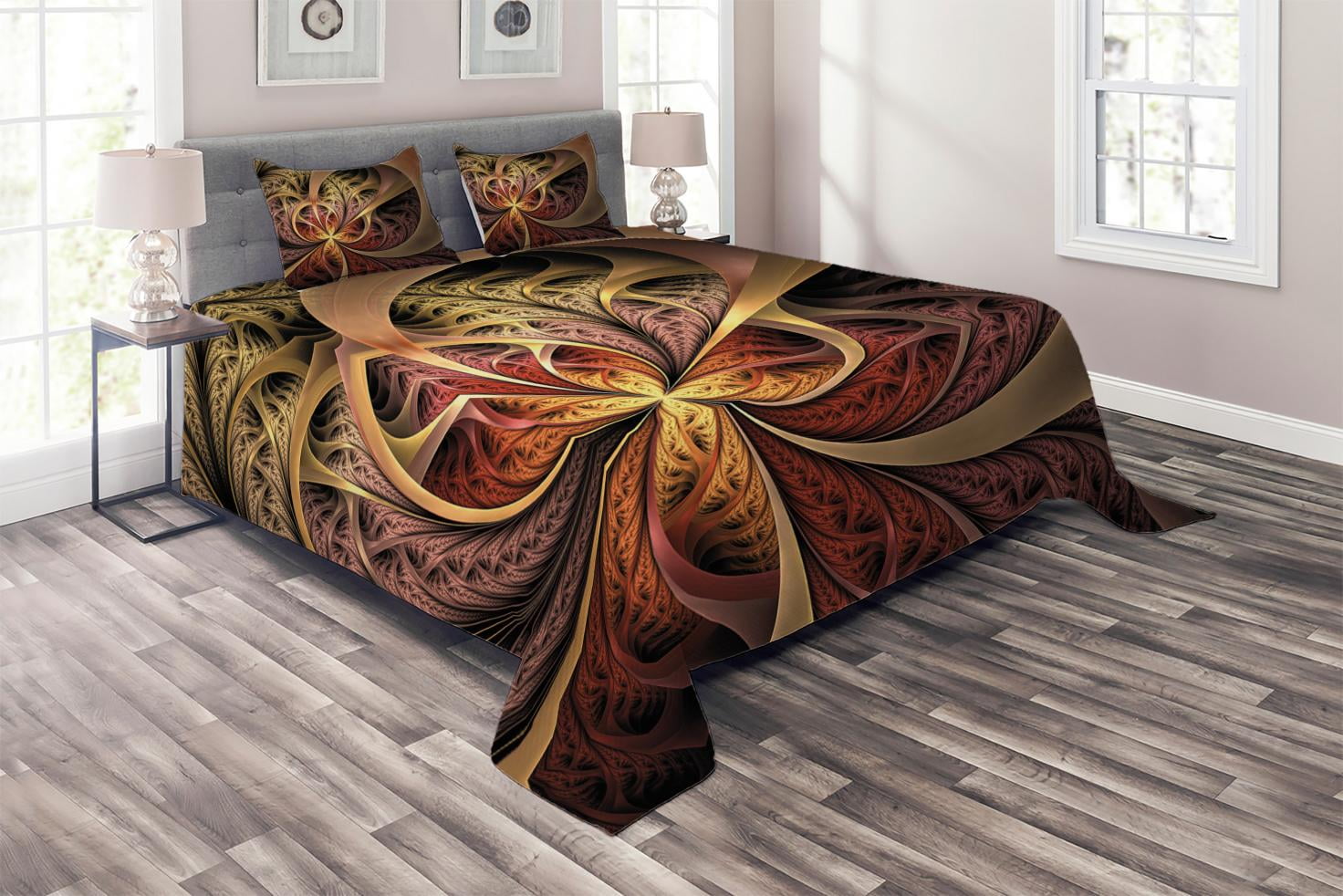 Ambesonne Fractal Quilted Coverlet 3 Pcs, Gothic Medieval Theme, King ...