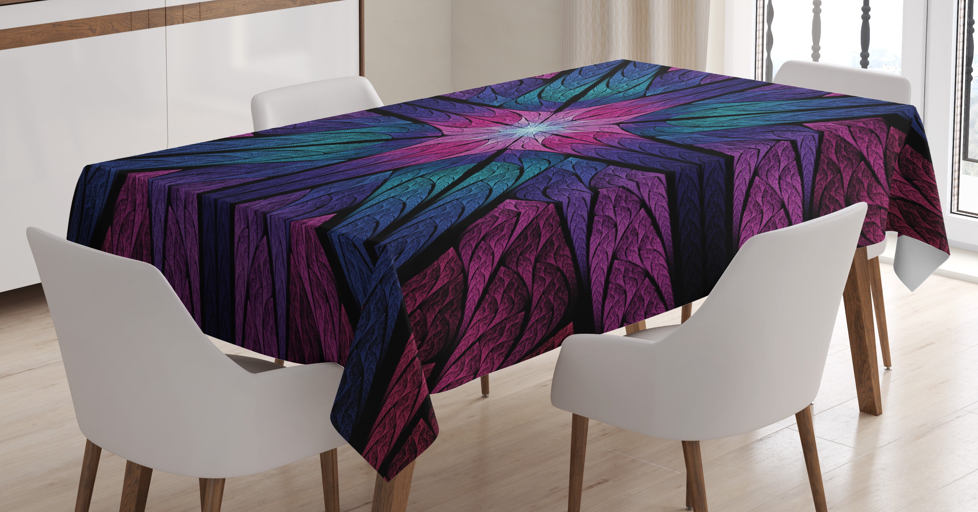 Ambesonne Fractal Tablecloth Rectangular Table Cover, Psychedelic Vivid ...
