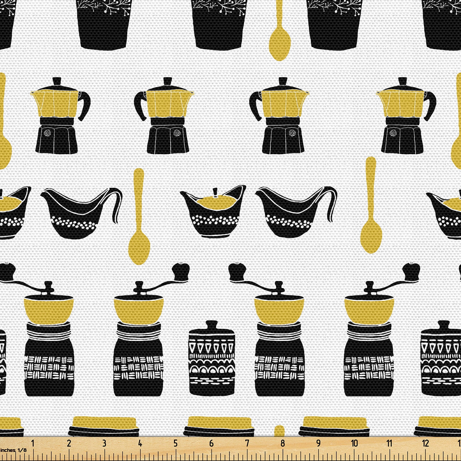 Ambesonne French Cafe Fabric by the Yard Upholstery, Sketchy Coffee ...