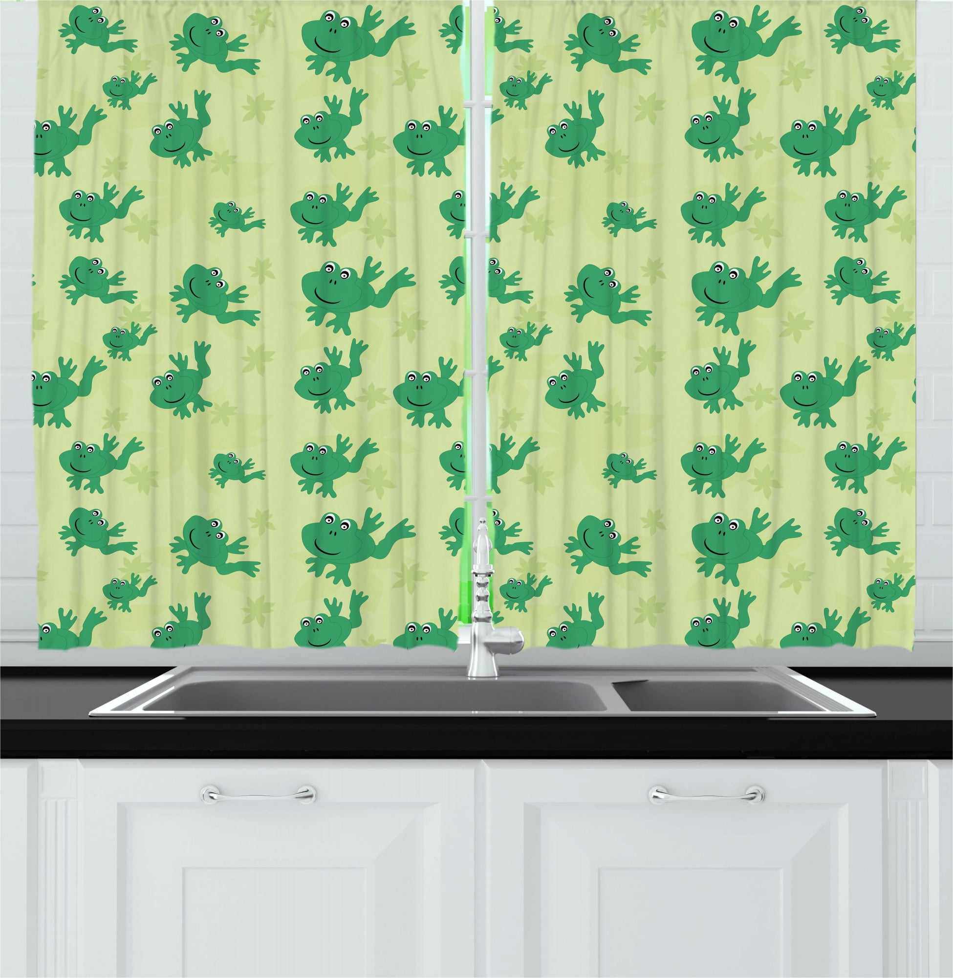 Ambesonne Frog Kitchen Curtains, Animal and Flower Silhouettes, 55"x45 ...