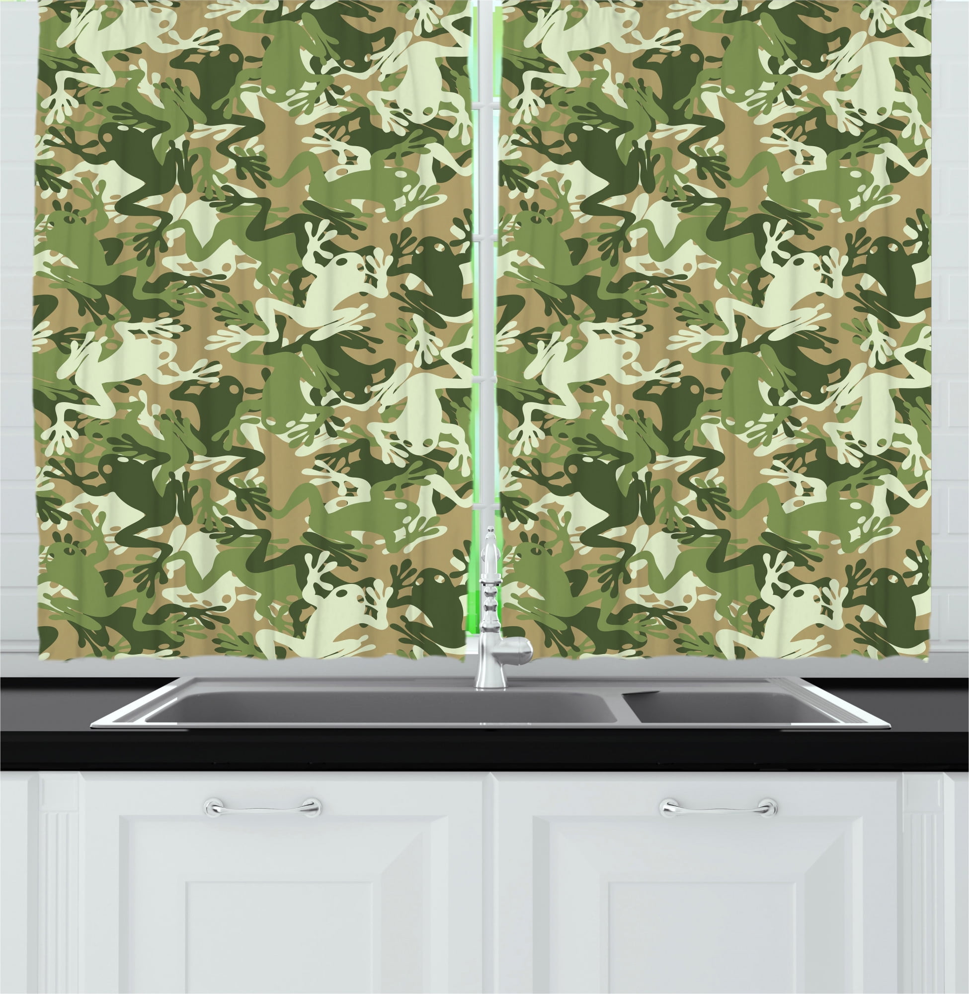 Ambesonne Frog Kitchen Curtains, Skull Camouflage Design, 55"x45", Sage ...