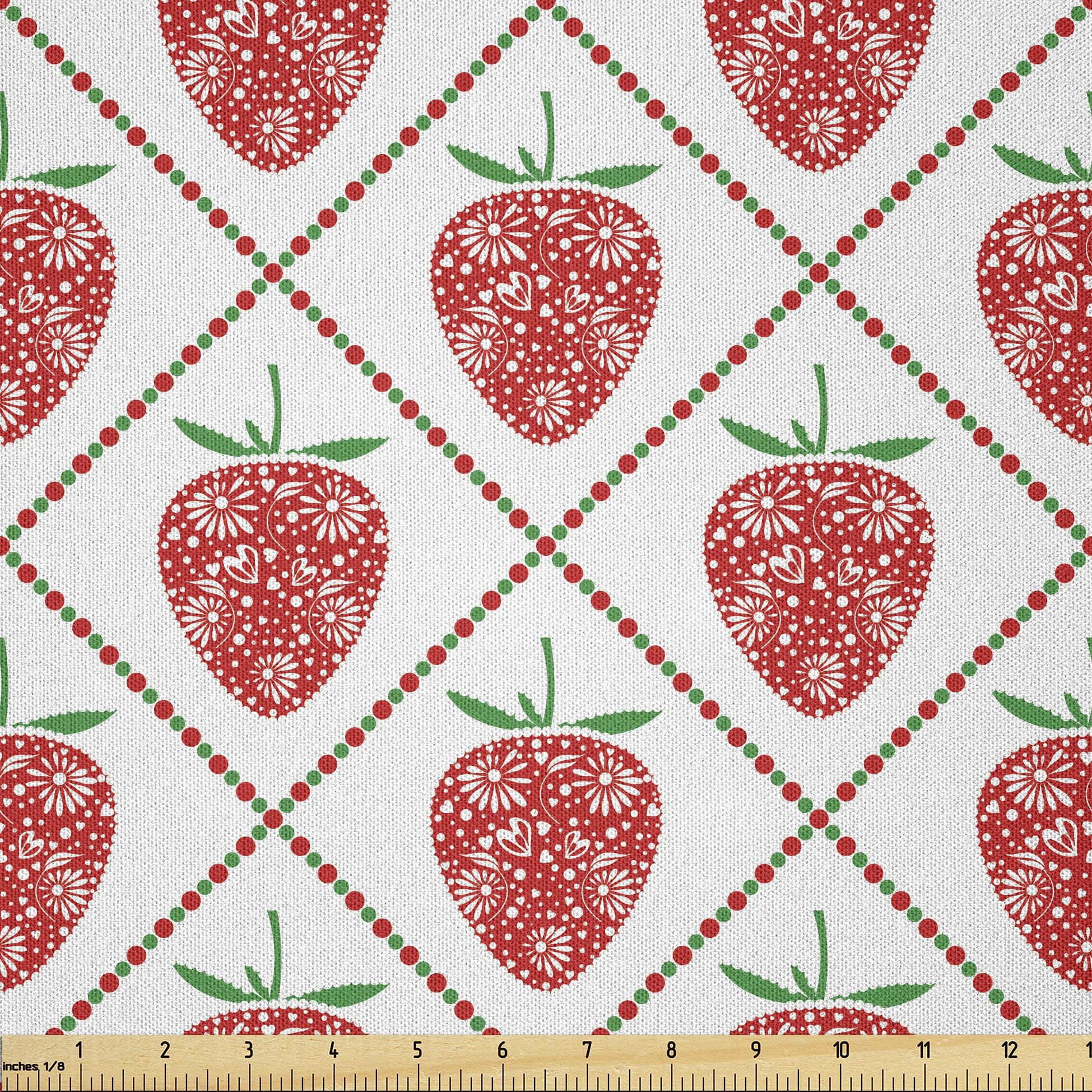Ambesonne Fruit Art Fabric by the Yard Microfiber, Strawberry Rhombus ...