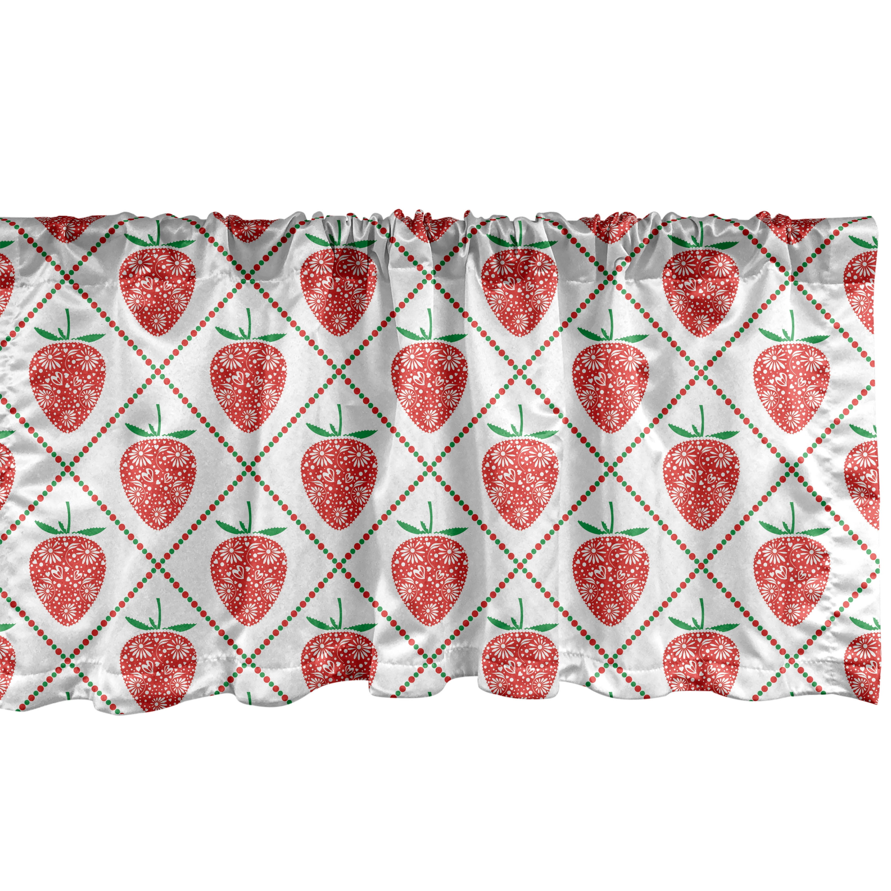 Ambesonne Fruit Art Valance Pack of 2, Strawberry Rhombus Dots, 54"X12 ...