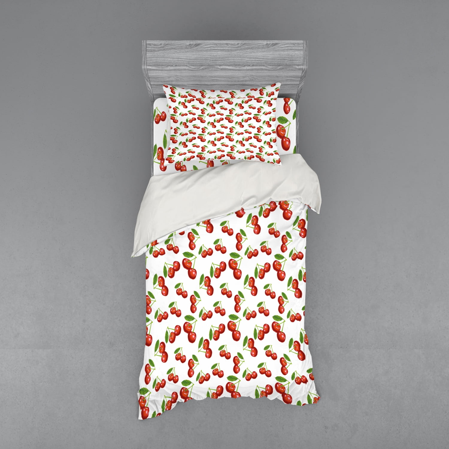 Ambesonne Fruit Bedding Set 3 Pcs, Cherry Fruit Pattern, Twin XL, White ...