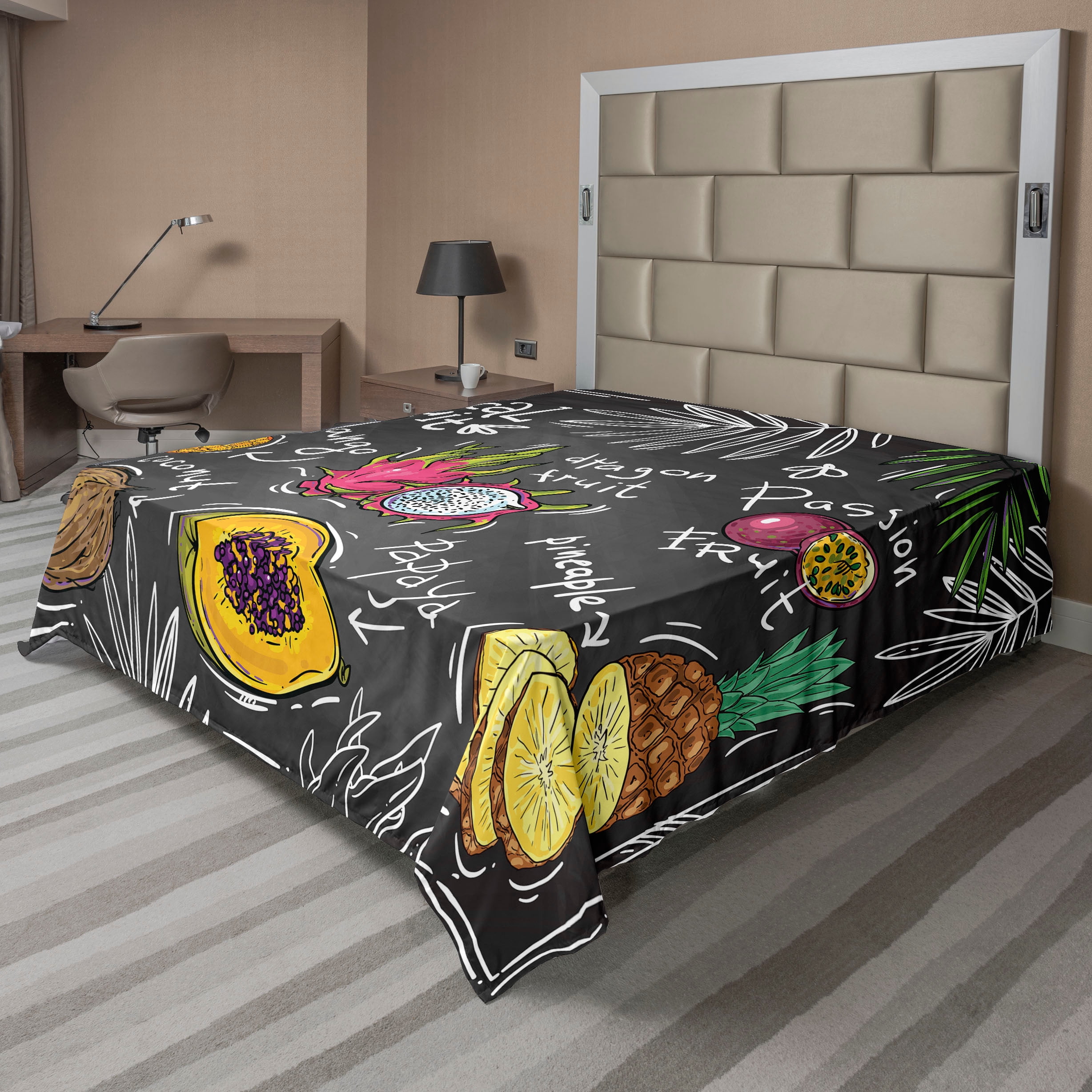 Ambesonne Fruit Flat Sheet, Mango Dragon Fruit Papaya, King Size ...