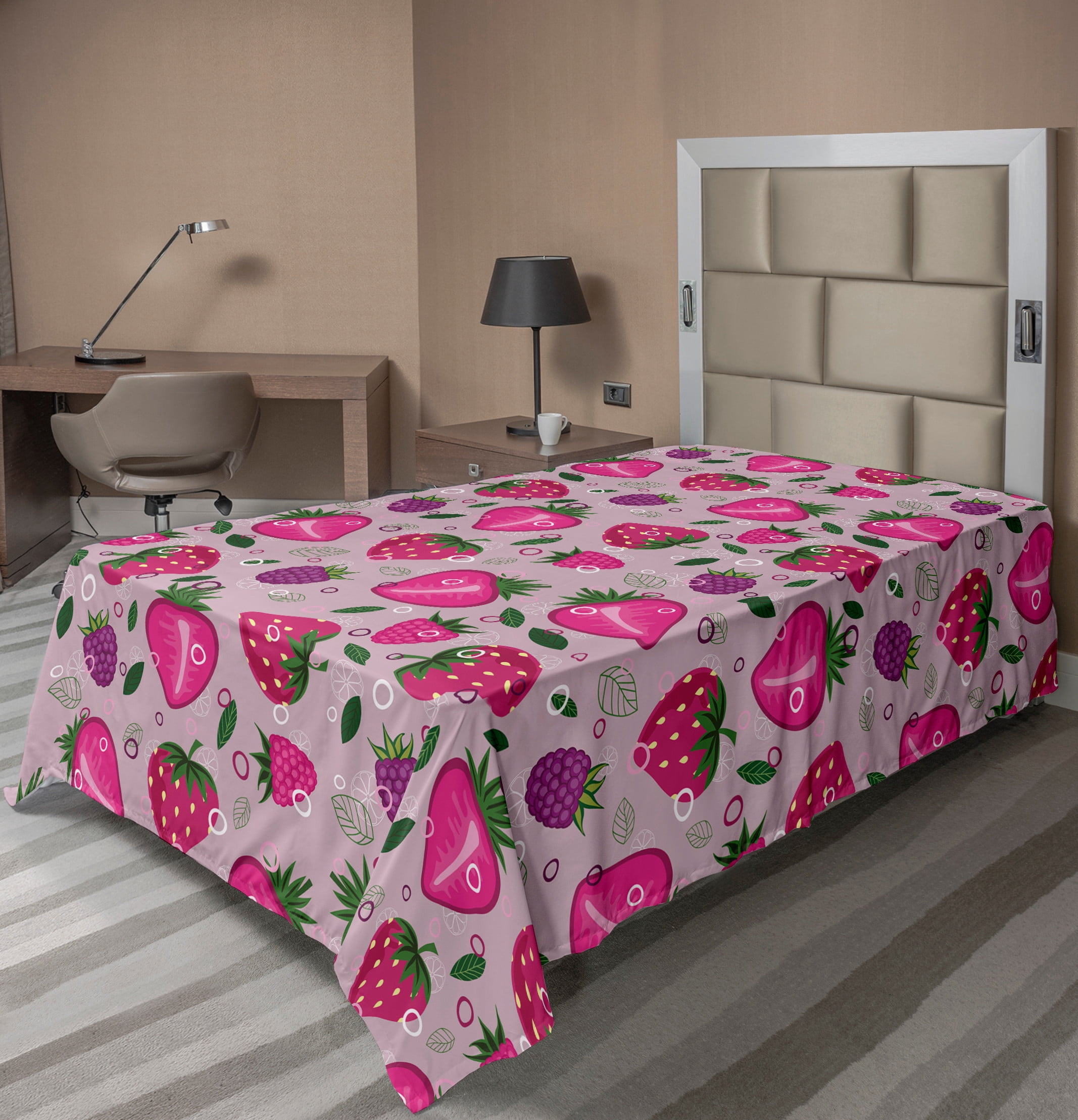 Ambesonne Fruit Flat Sheet, Strawberries and Raspberries, Twin Size ...