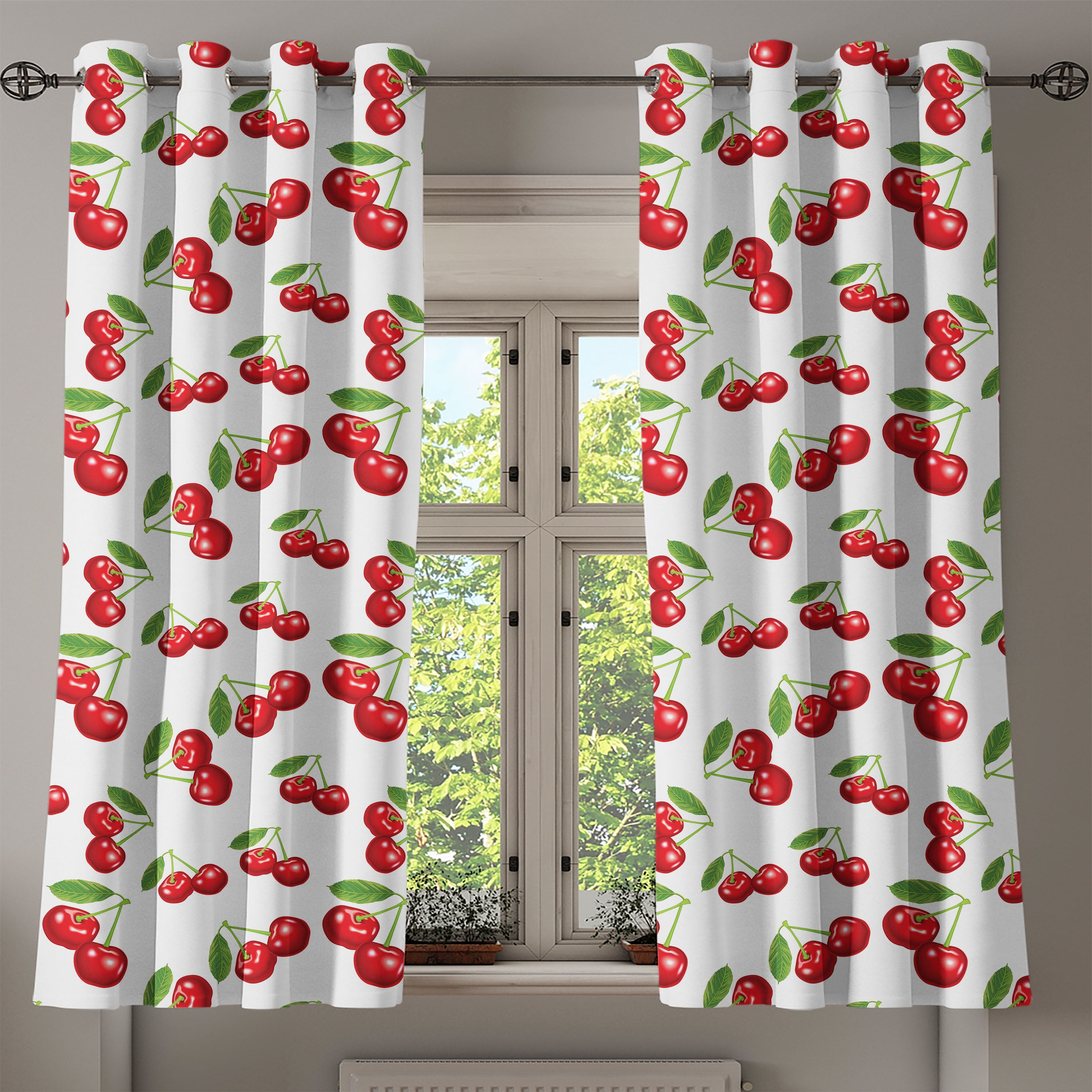 Ambesonne Fruit Grommet Curtain, Cherry Fruit Pattern, 50" x 63", White ...