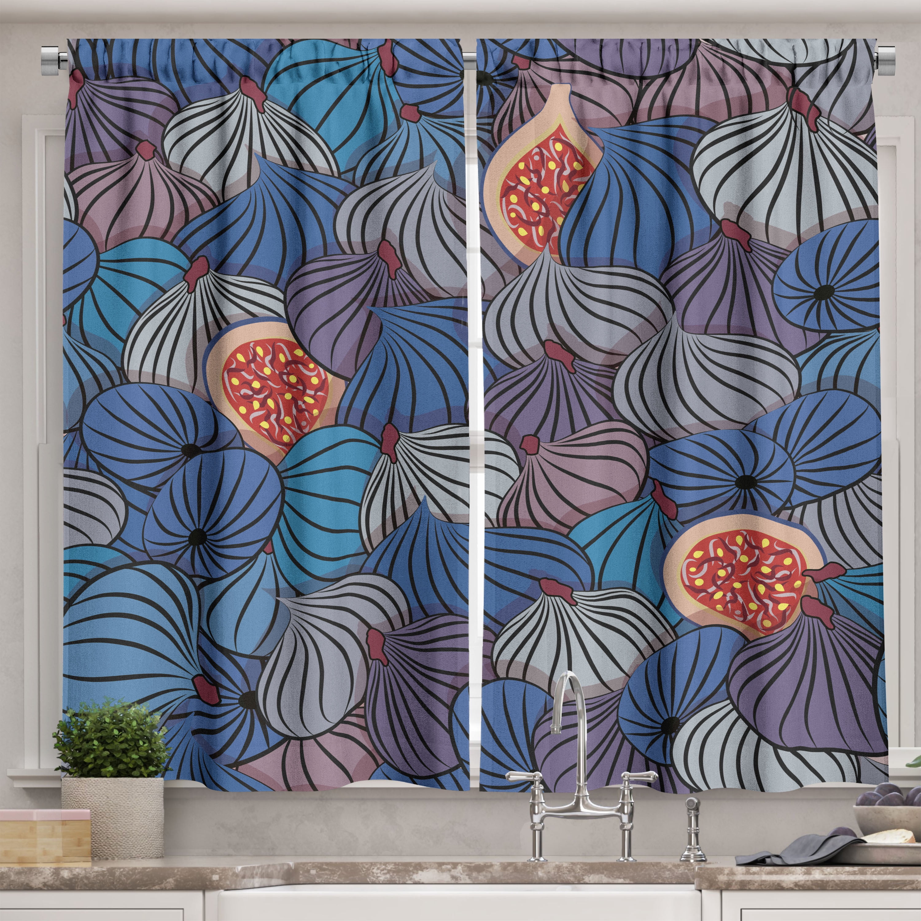 Ambesonne Fruit Kitchen Curtains, Fig Fruits Pattern Spring, 55"x39 ...