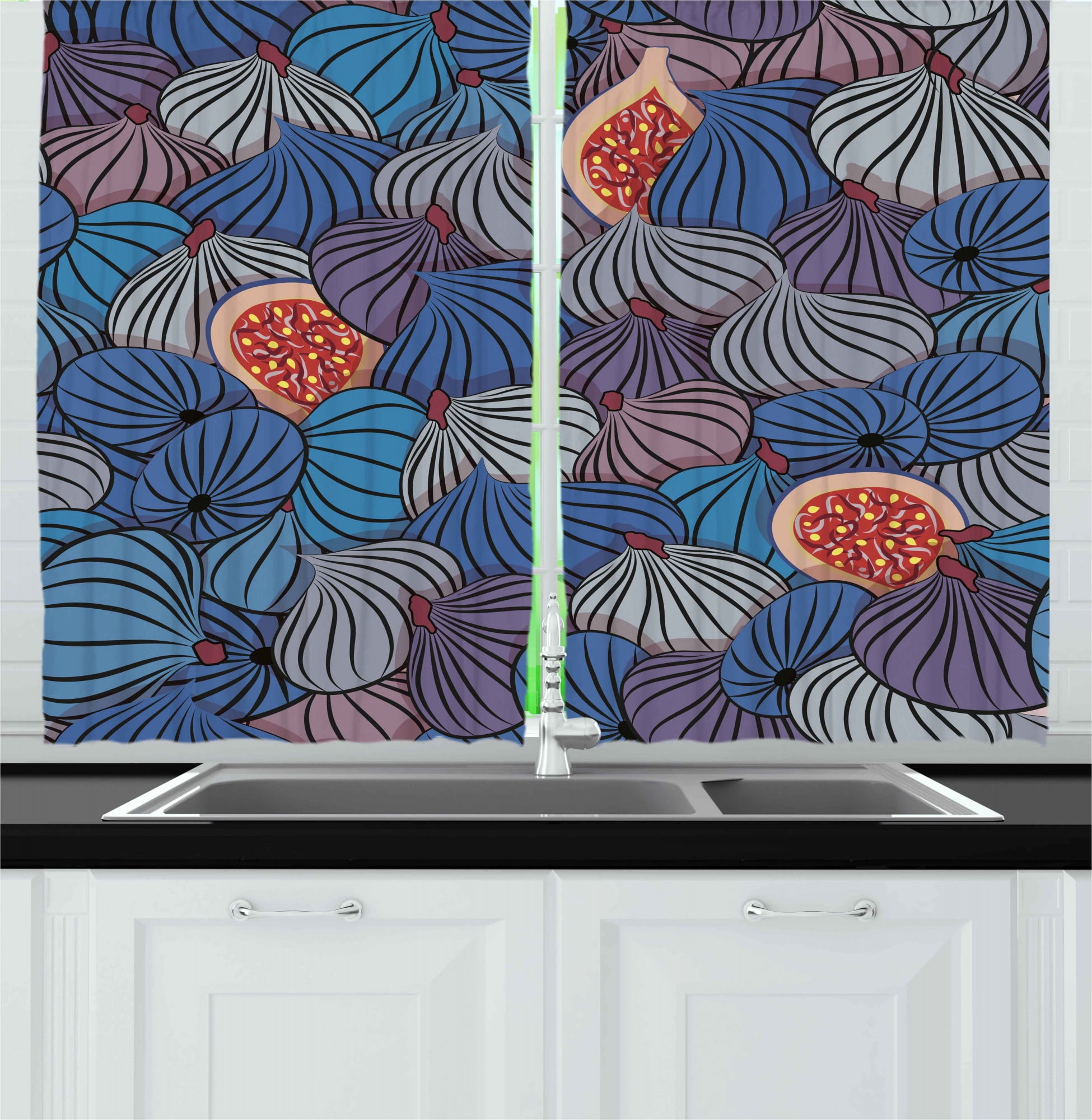 Ambesonne Fruit Kitchen Curtains, Fig Fruits Pattern Spring, 55"x45 ...