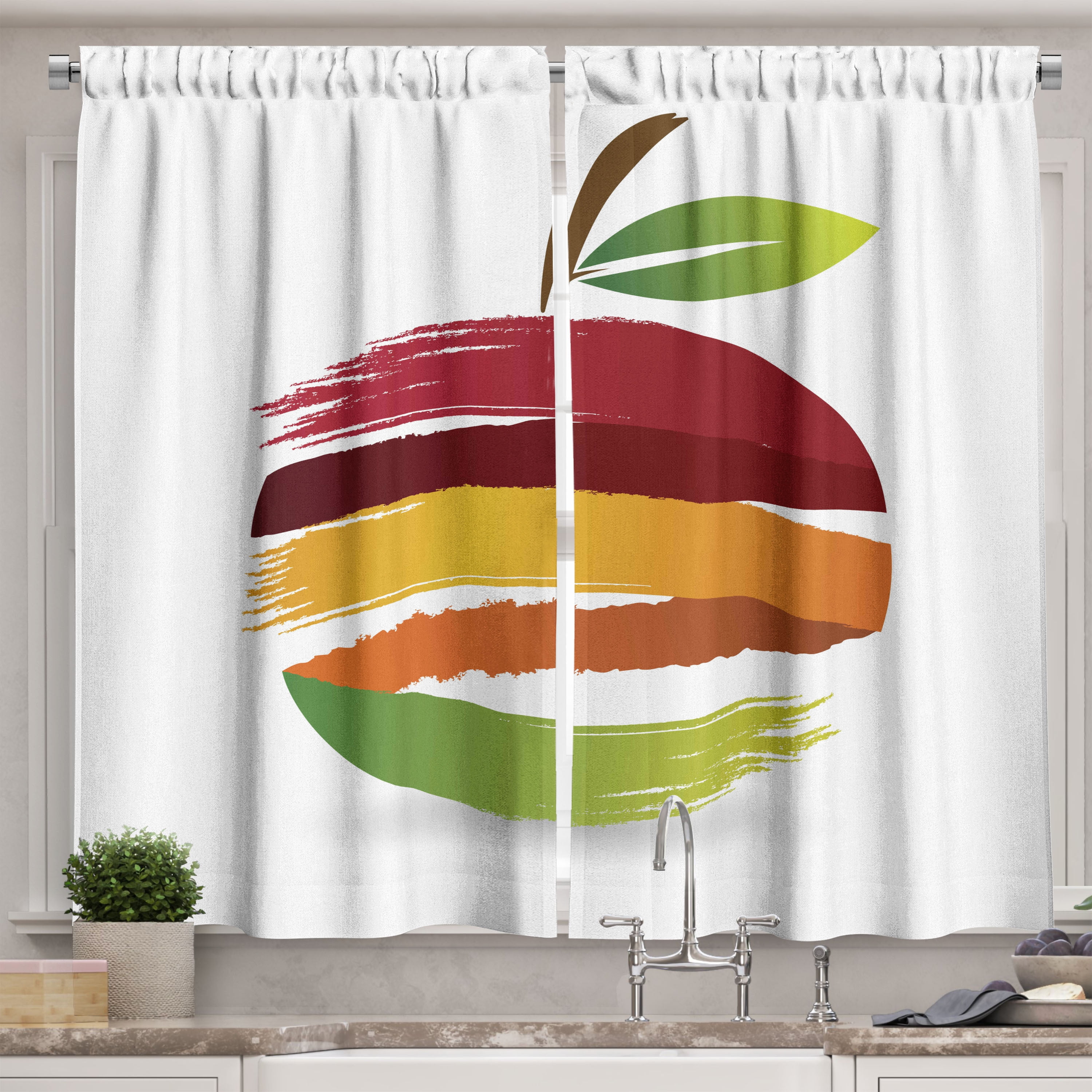 Ambesonne Fruit Kitchen Curtains, Foliage Swirled Lines, 55"x39 ...