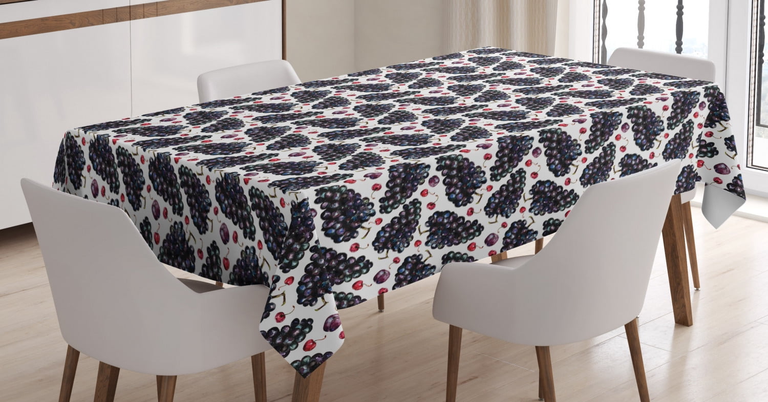 Ambesonne Fruit Tablecloth Rectangular Table Cover, Retro Grape Plum ...