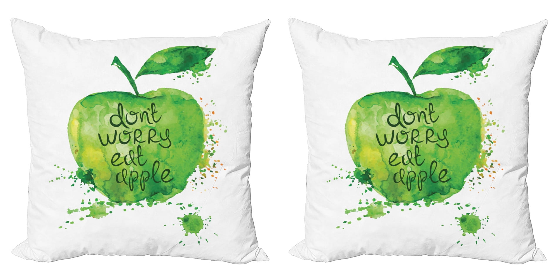 Ambesonne Fruit Throw Pillow Cover 2 Pack, Dont Worry Eat Apple, 24 ...