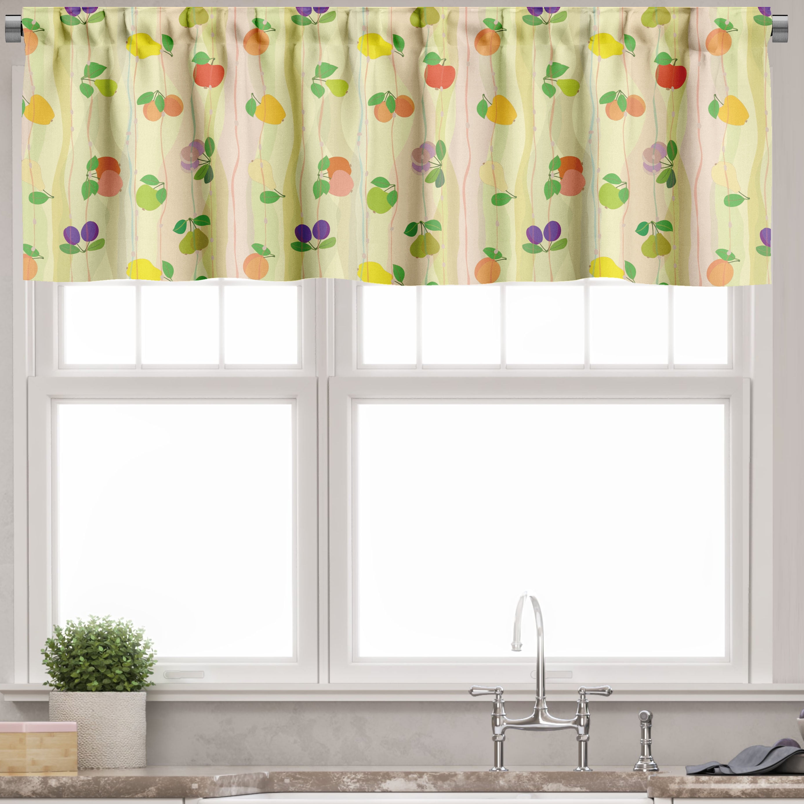 Ambesonne Fruit Window Valance, Apple Plum Pear Waves, 54" X 12 ...