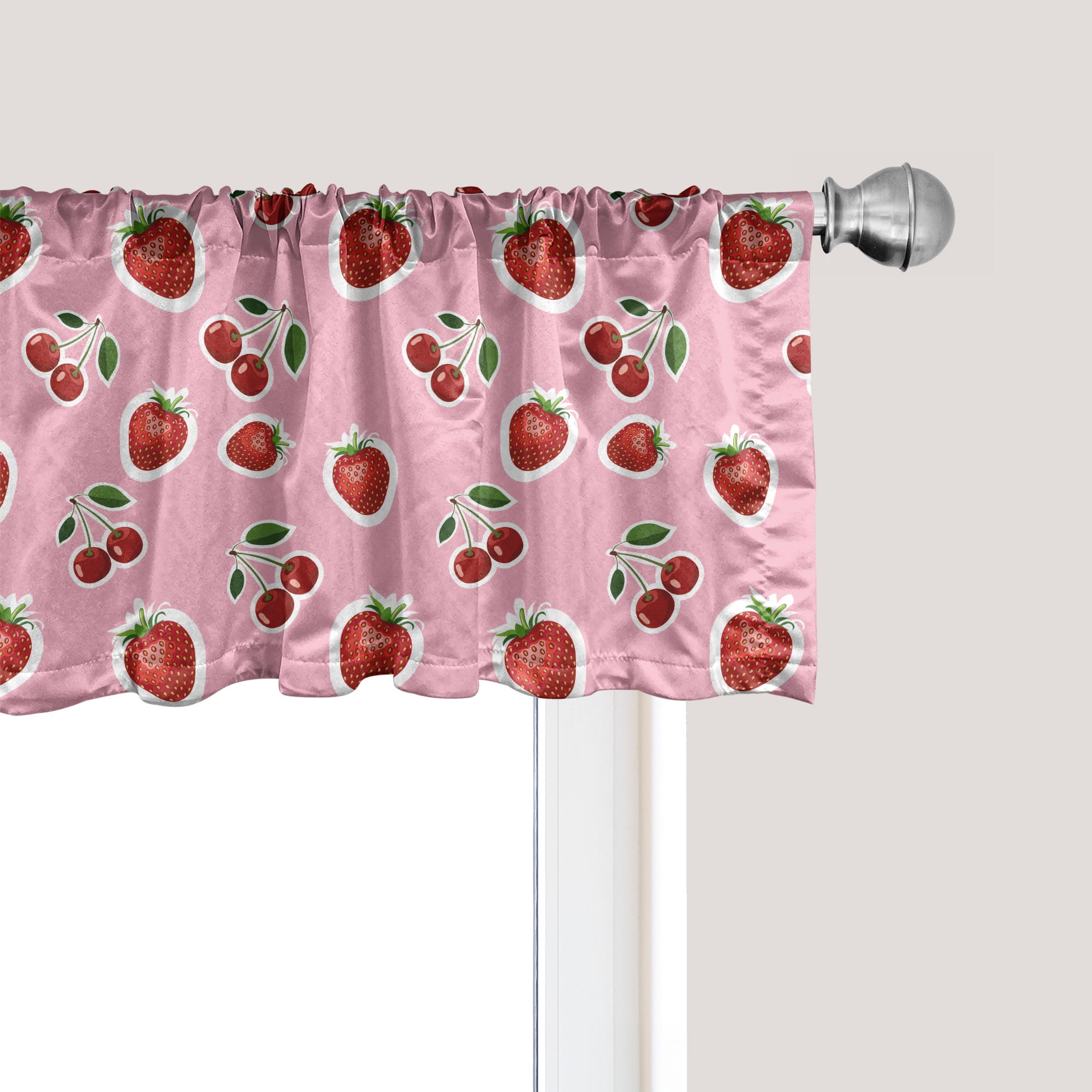 Ambesonne Fruit Window Valance, Strawberries and Cherries, 54" X 18 ...