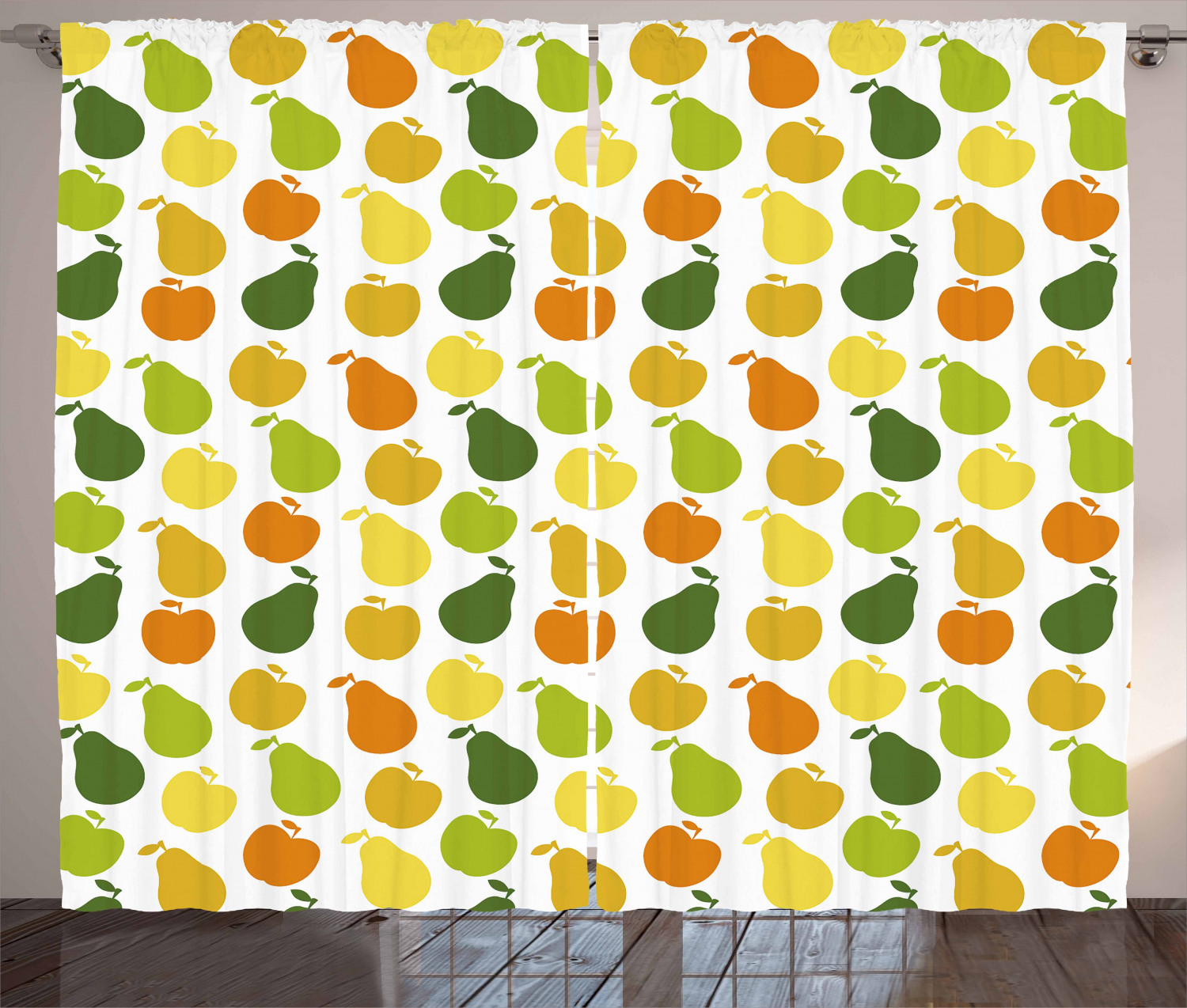 Ambesonne Fruits Curtains 2 Panel Set, Apple Pears Fresh Garden, 108" x ...