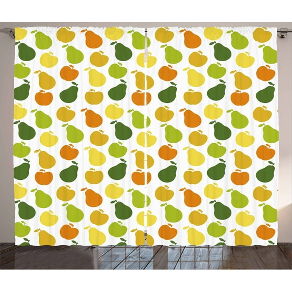 Ambesonne Fruits Curtains 2 Panel Set, Apple Pears Fresh Garden, 108" x ...