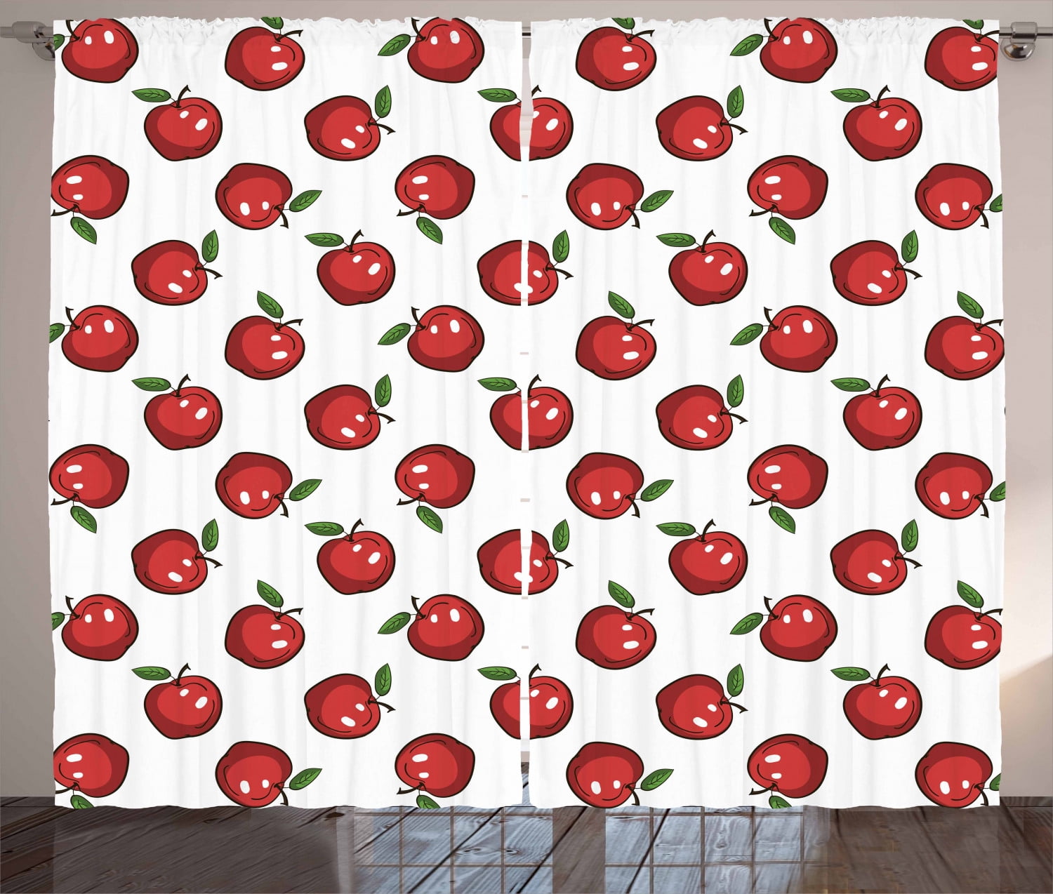 Ambesonne Fruits Curtains 2 Panel Set, Cartoon Apple Fruit Pattern, 108 ...