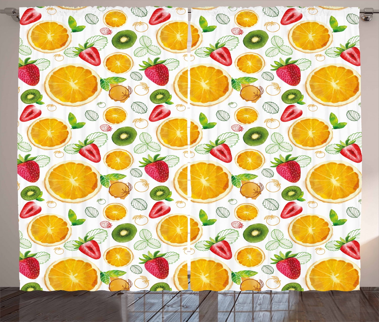 Ambesonne Fruits Curtains 2 Panel Set, Fresh Citrus Kiwi Lemon, 108" x ...