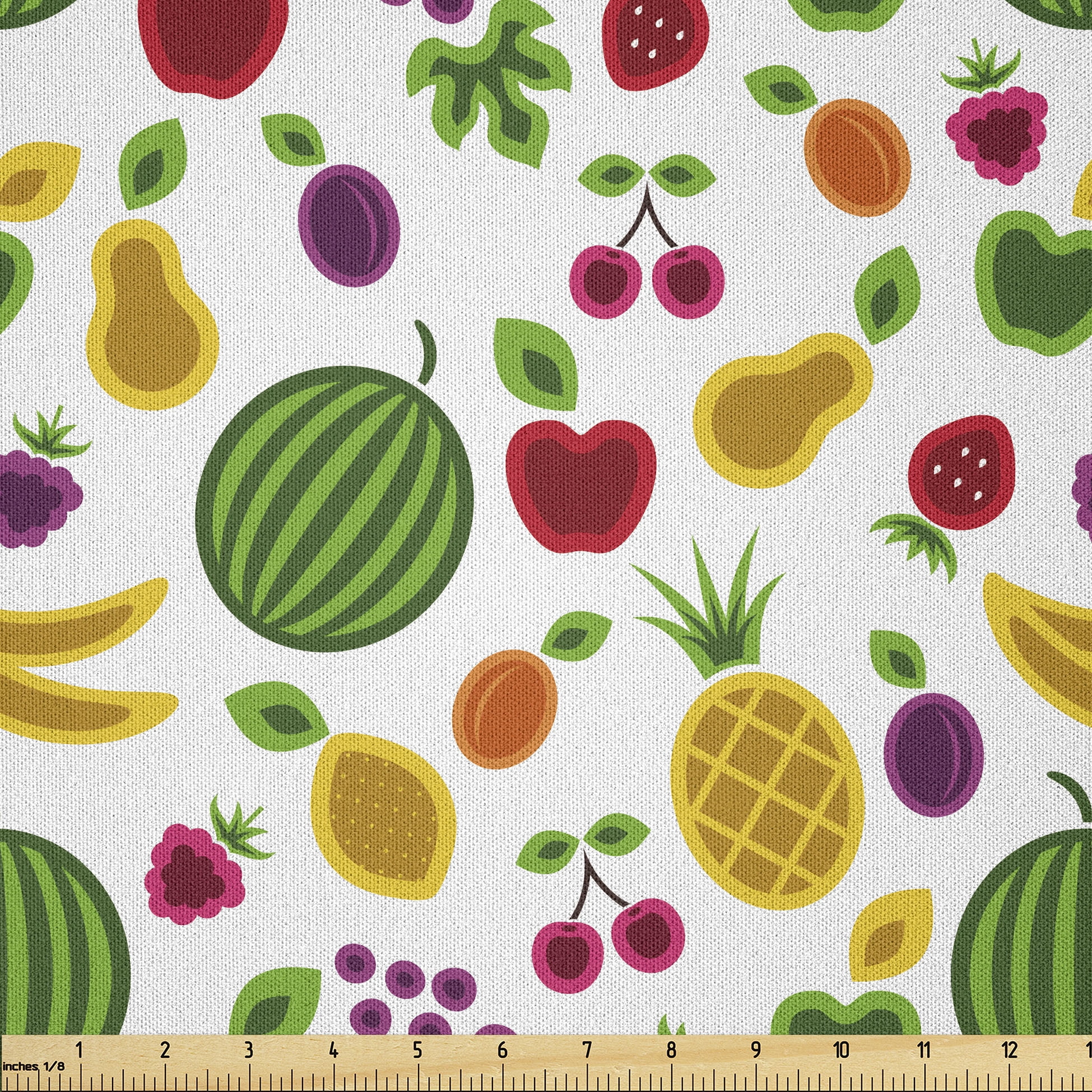 Ambesonne Fruits Fabric by the Yard Microfiber, Apple Pear Pineapple ...