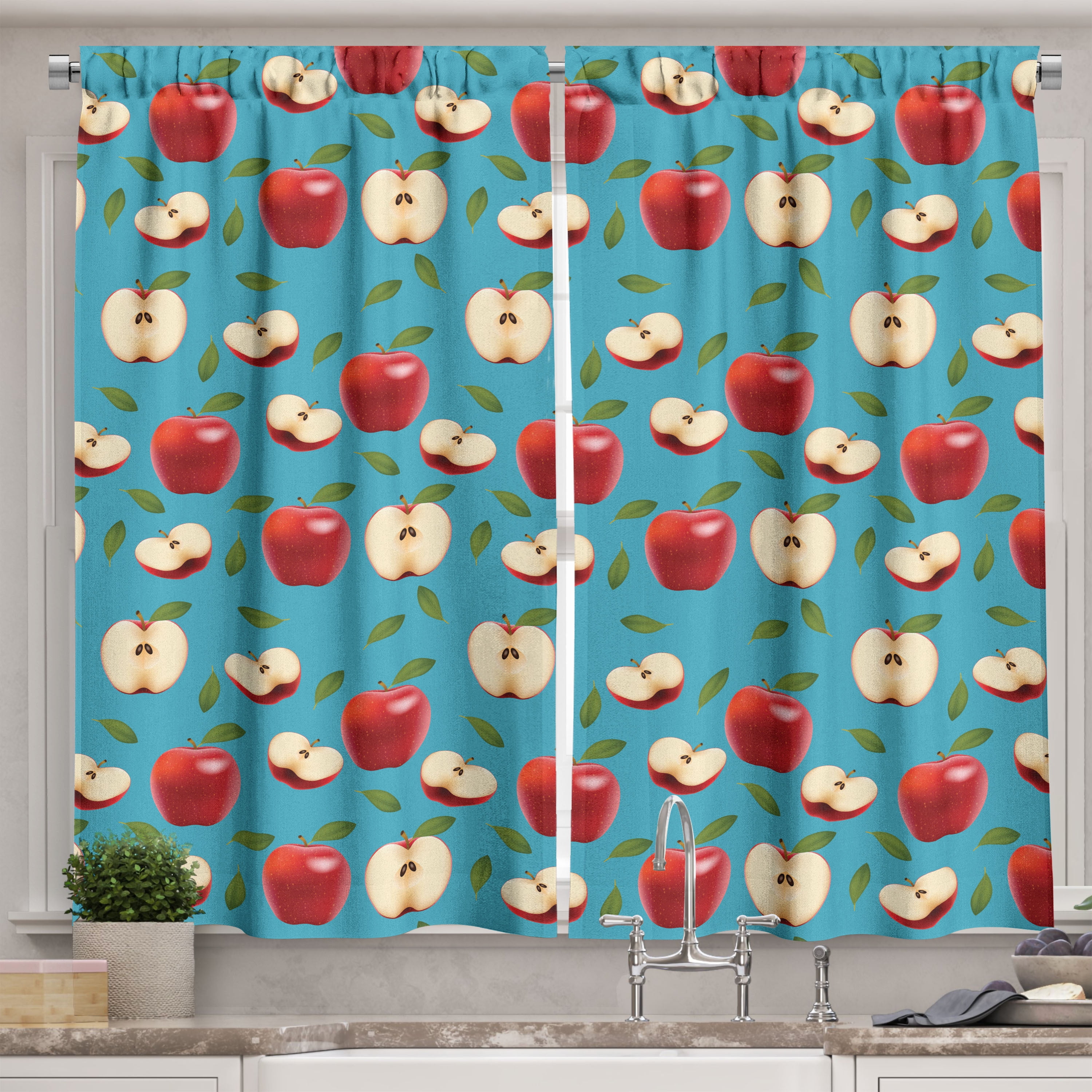 Ambesonne Fruits Kitchen Curtains, Red Delicious Apples Motif, 55"x39 ...