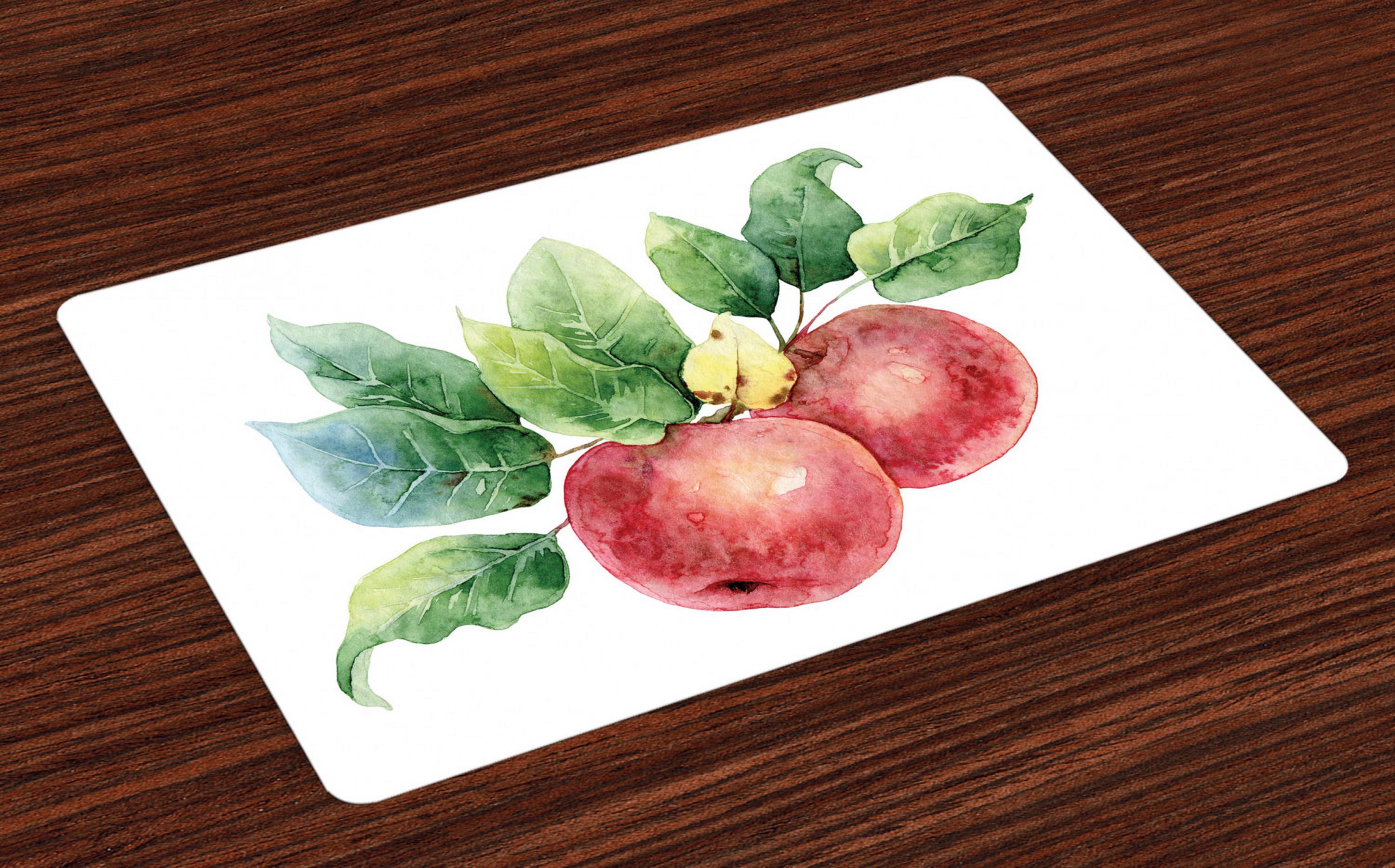 Ambesonne Fruits Place Mats Set of 4, Green Leaves and, Standard Size ...
