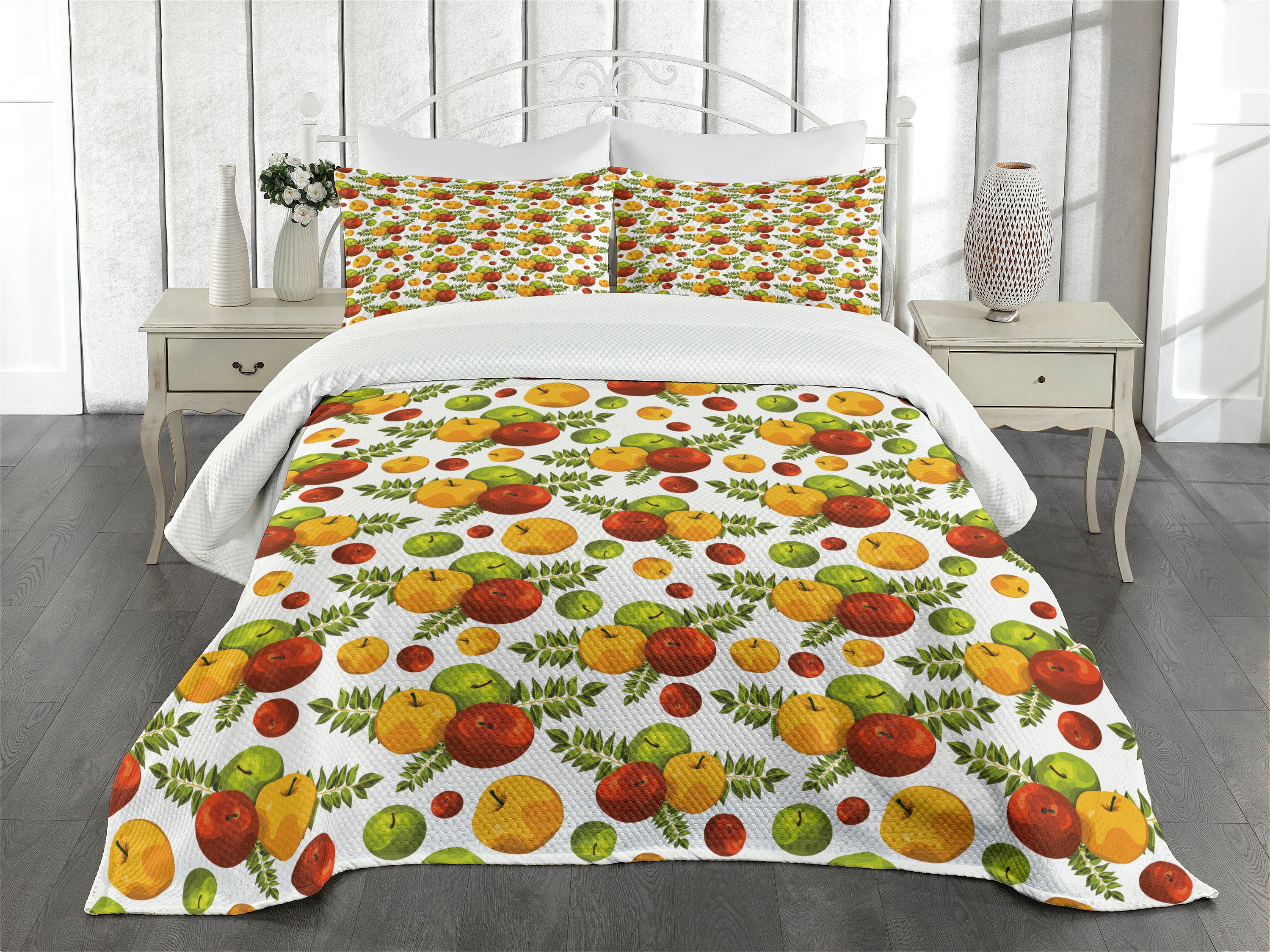 Ambesonne Fruits Quilted Bedspread Set 3 Pcs, Autumn Harvest Season ...