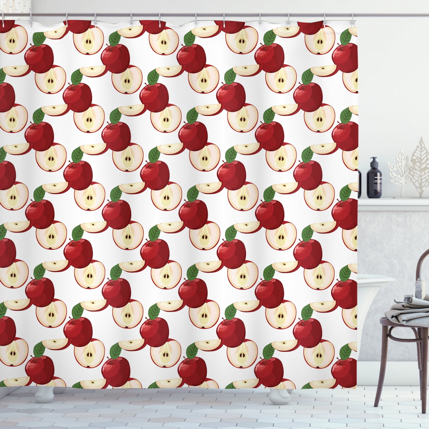 Ambesonne Fruits Shower Curtain, Vintage Harvest Yield, 69"Wx84"L, Ruby Fern Green Cream ...